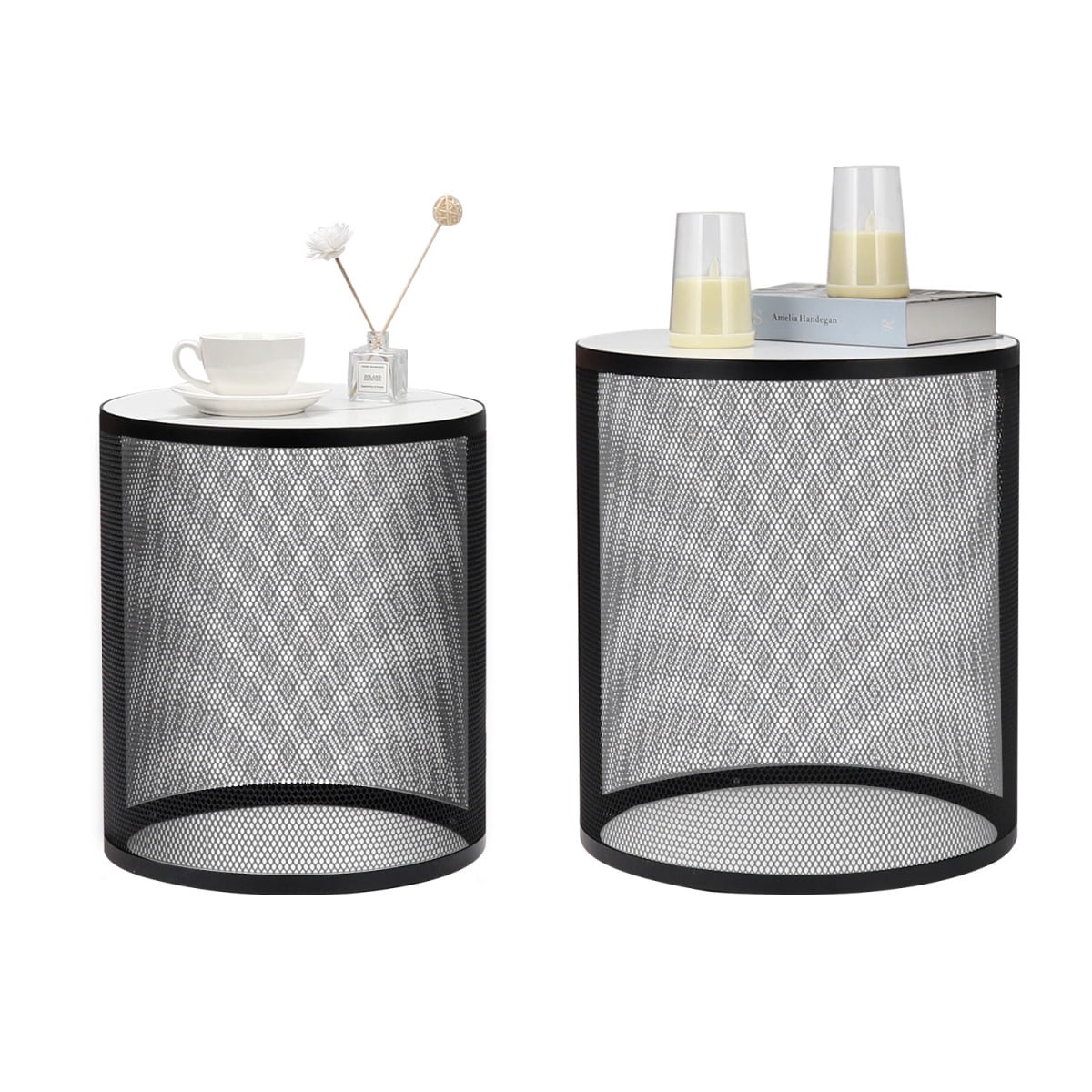 Nesting Coffee Table Set of 2, Metal End Table with Waterproof Top ...