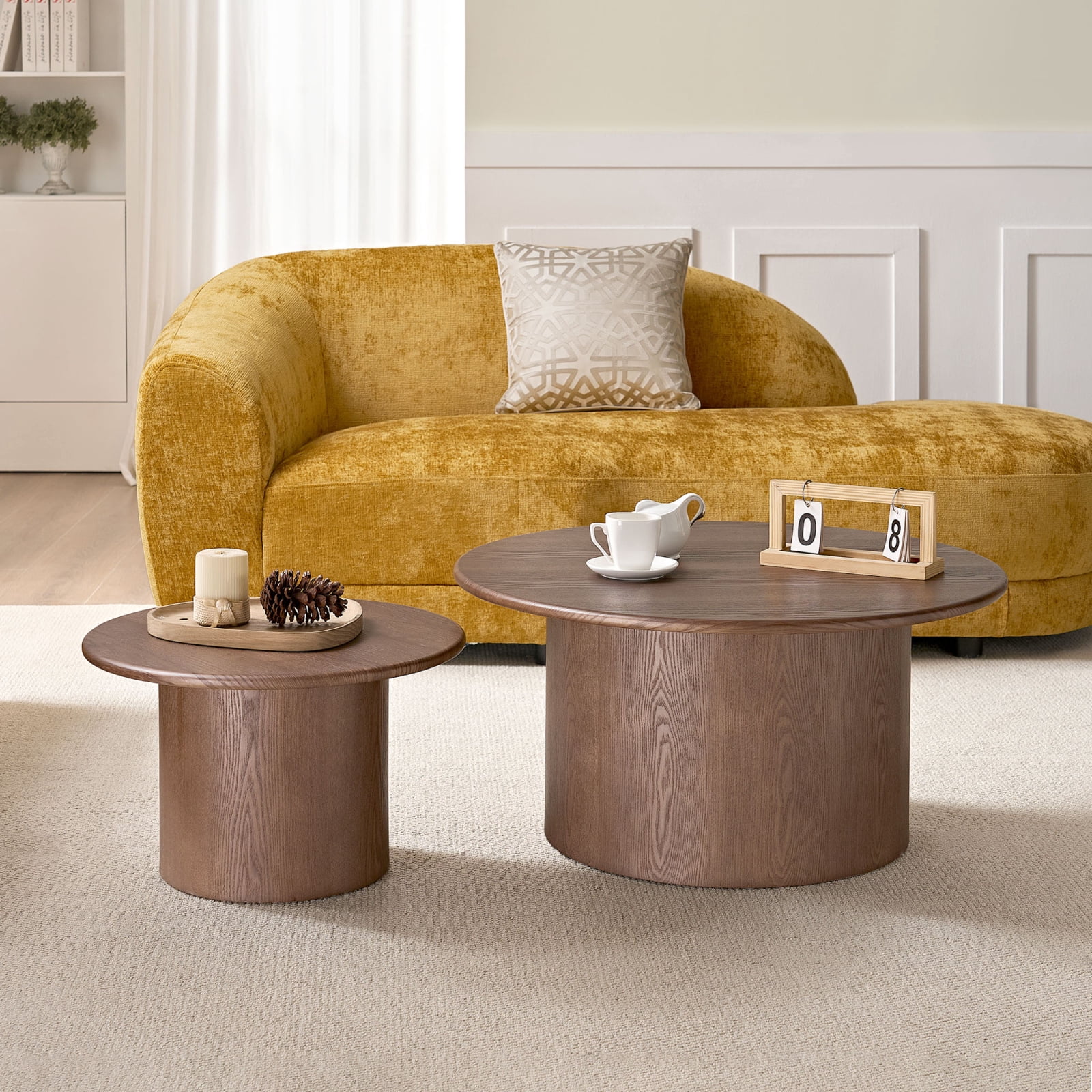 Nesting Coffee Table Set of 2, Modern Round Center Table and End Table ...