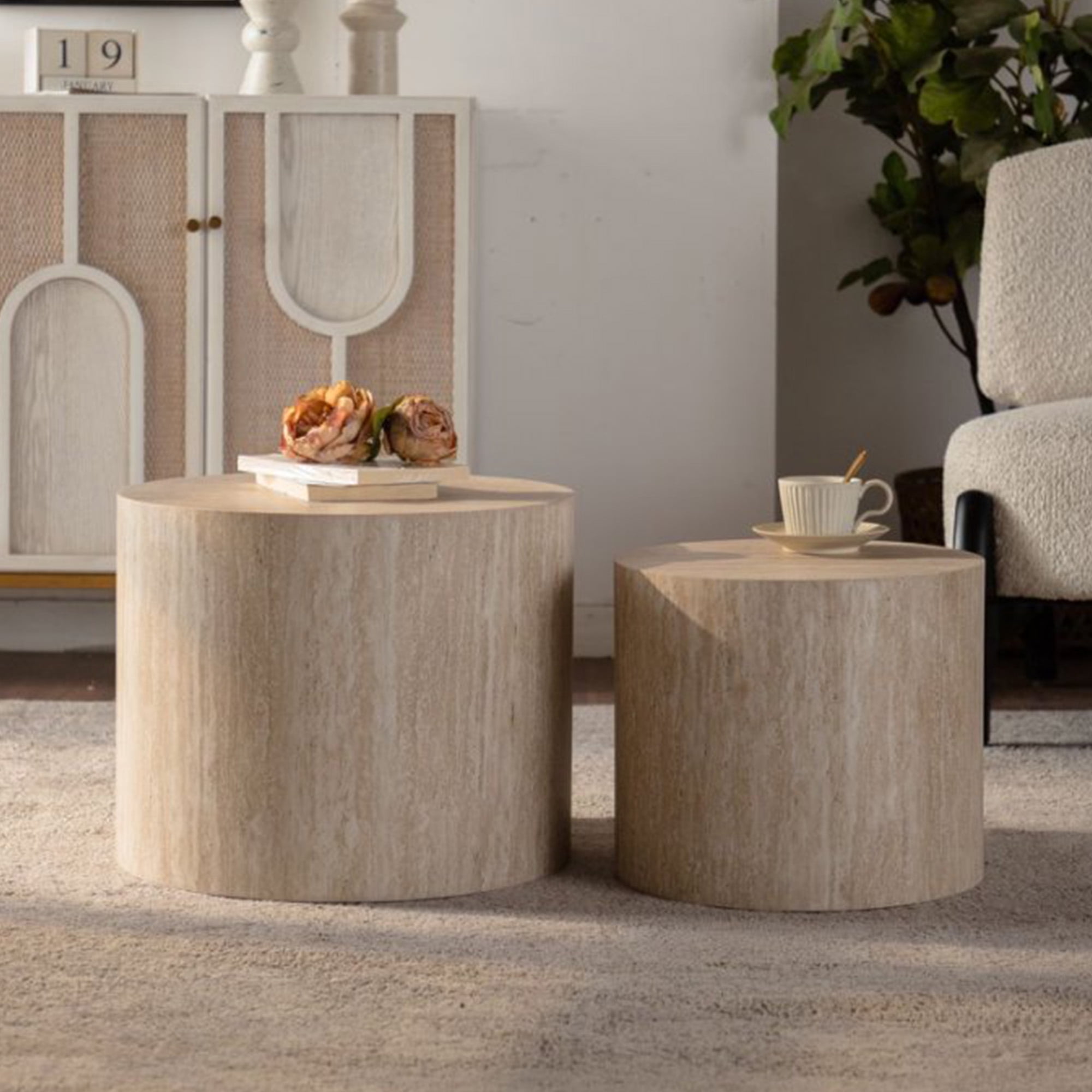Nesting Coffee Table Set of 2 Round Wooden Coffee Tables Circle Modern ...
