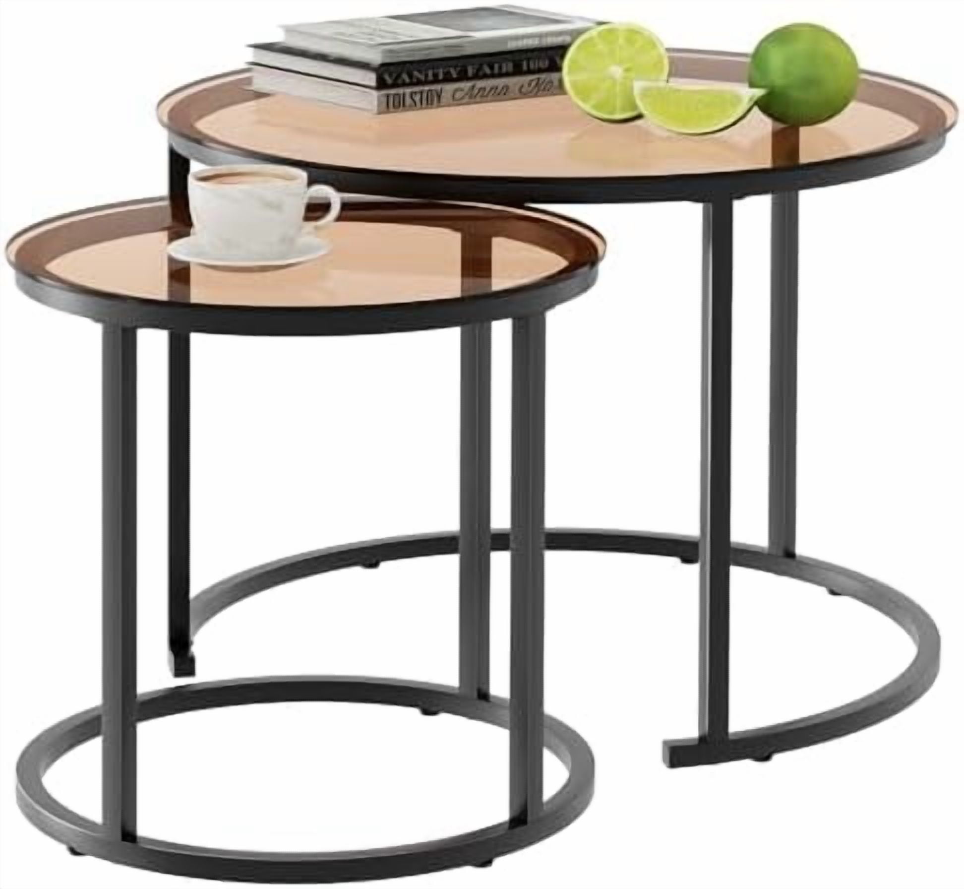 Nesting Coffee Table Set of 2, Small Round Glass Nesting Tables for ...