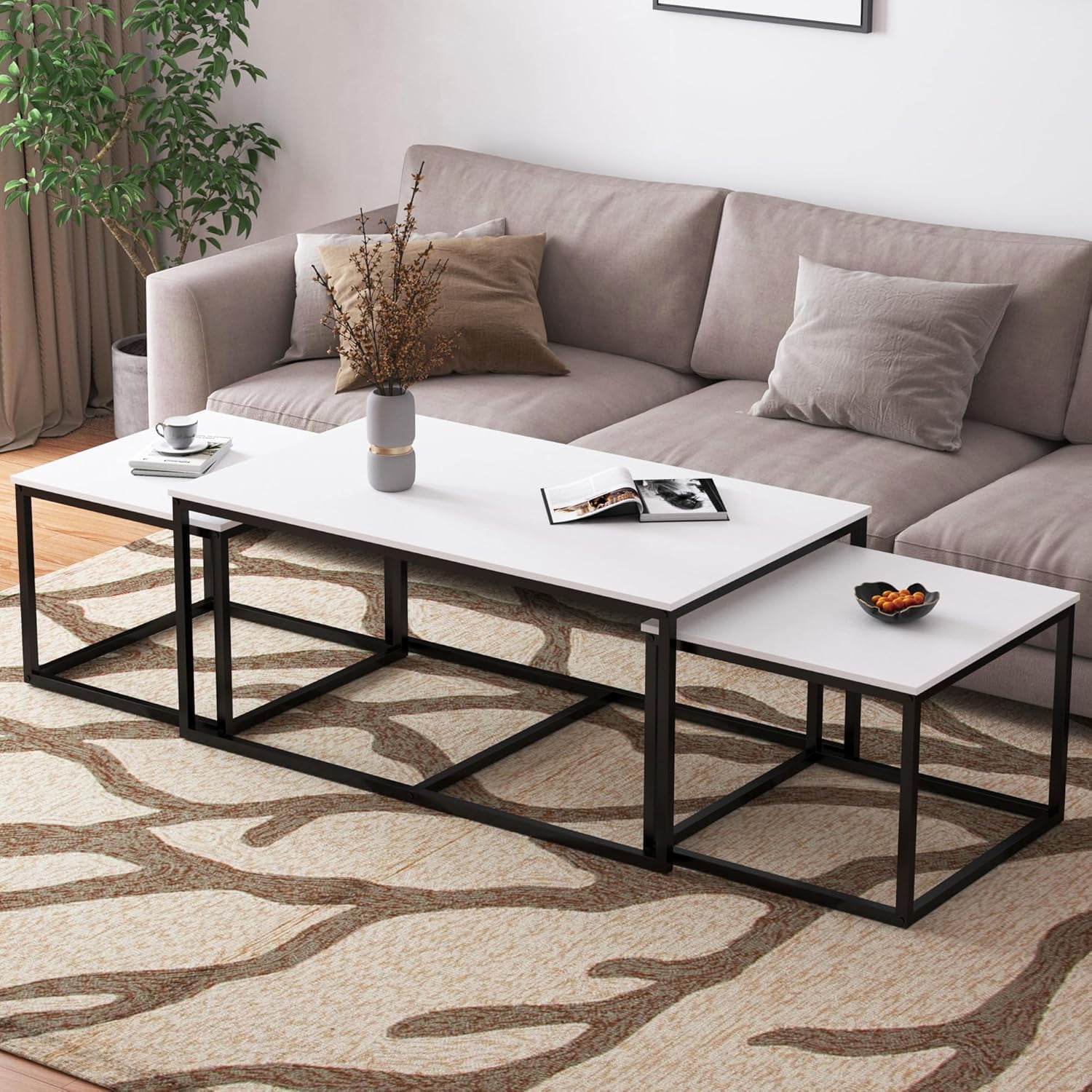 Nesting Coffee Tables,3 Piece Living Room Coffee Table, Rectangular ...