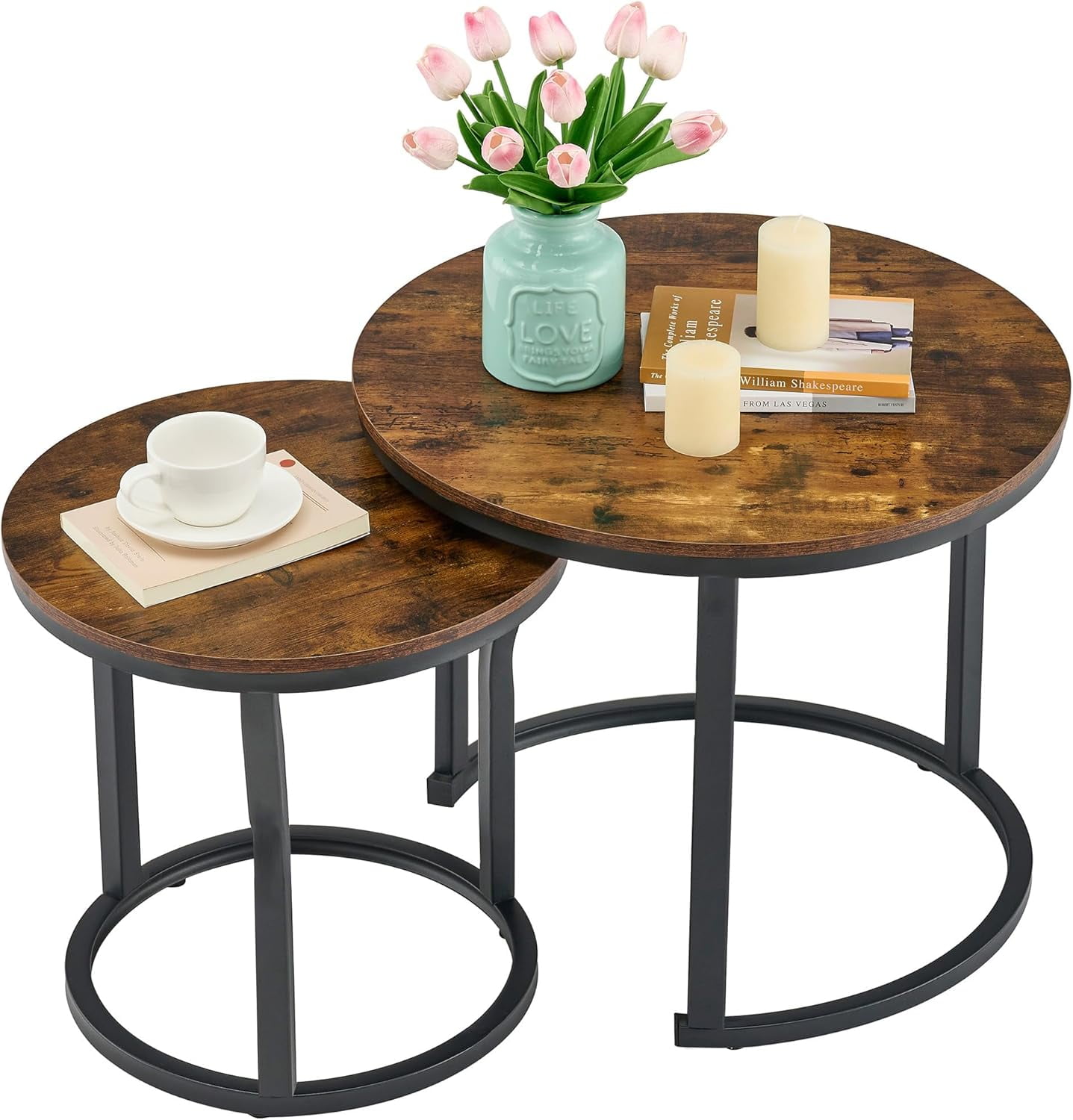 Nesting Coffee Tables, Round Nesting Tables Set of 2, End Tables ...
