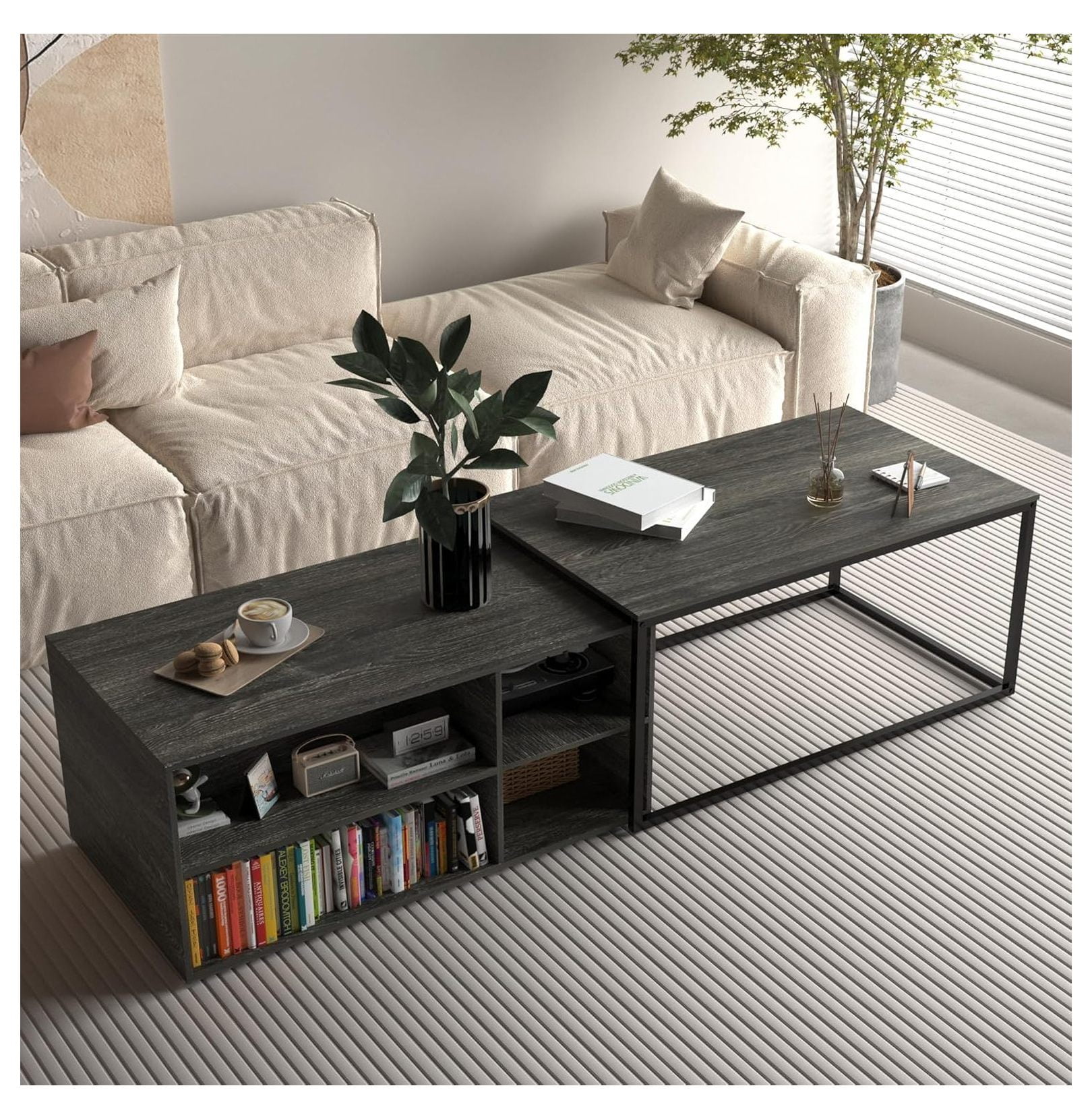Nesting Coffee Tables Set of 2,Modern Center Coffee Table with Drawers ...