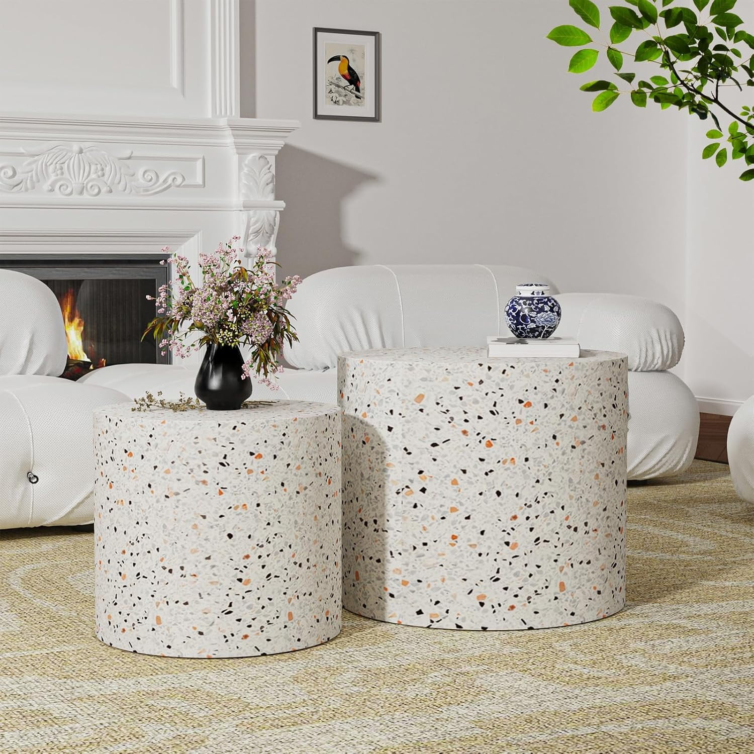 Nesting Coffee Tables Set of 2 Wooden Round Coffee Table Circle Nesting ...