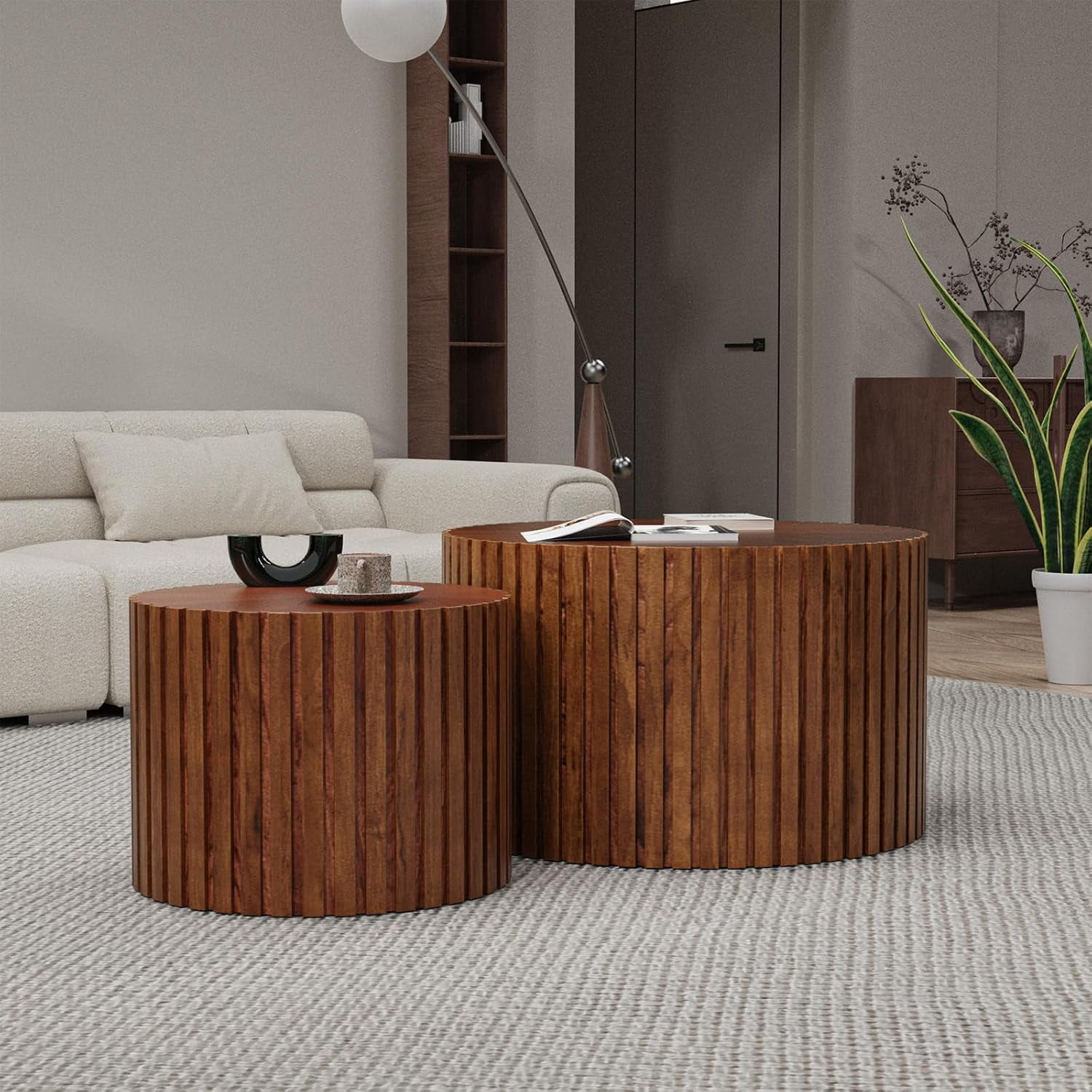 Nesting Coffee Tables Set of 2 Wooden Round Coffee Table Circle Nesting ...