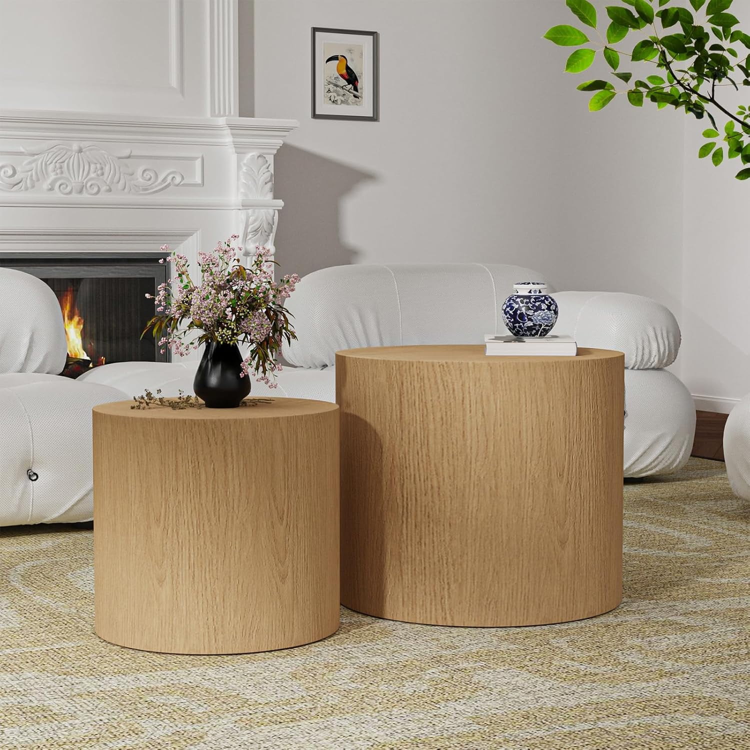 Nesting Coffee Tables Set of 2 Wooden Round Coffee Table Circle Nesting ...