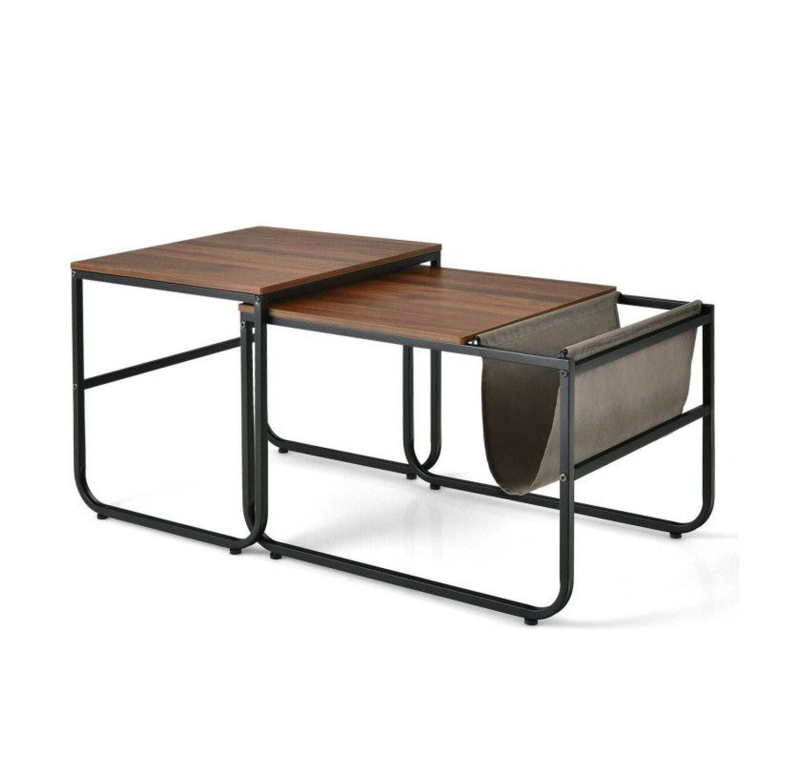 Nesting Coffee Tables Set of 2, Side Pocket, Living Room End Tables ...