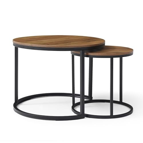 Nesting Coffee Tables, Sofa Side Table Set of 2, Walnut Top Coffee ...