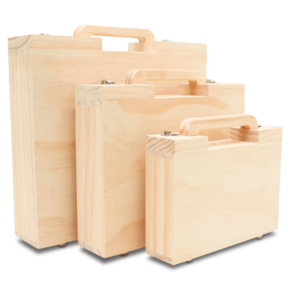 Nesting Craft Suitcases, 1 Set of 3 Unfinished Wooden Boxes for Crafts ...