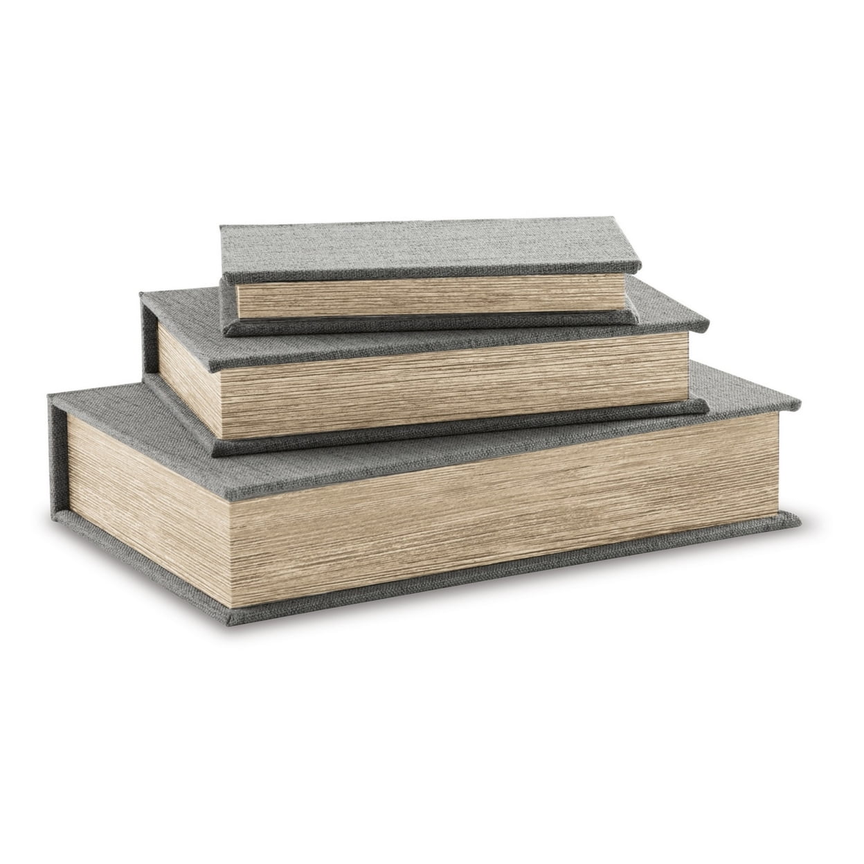 Nesting Decor Book Box Set of 3 Gray Polyester Cover Black Velvet ...