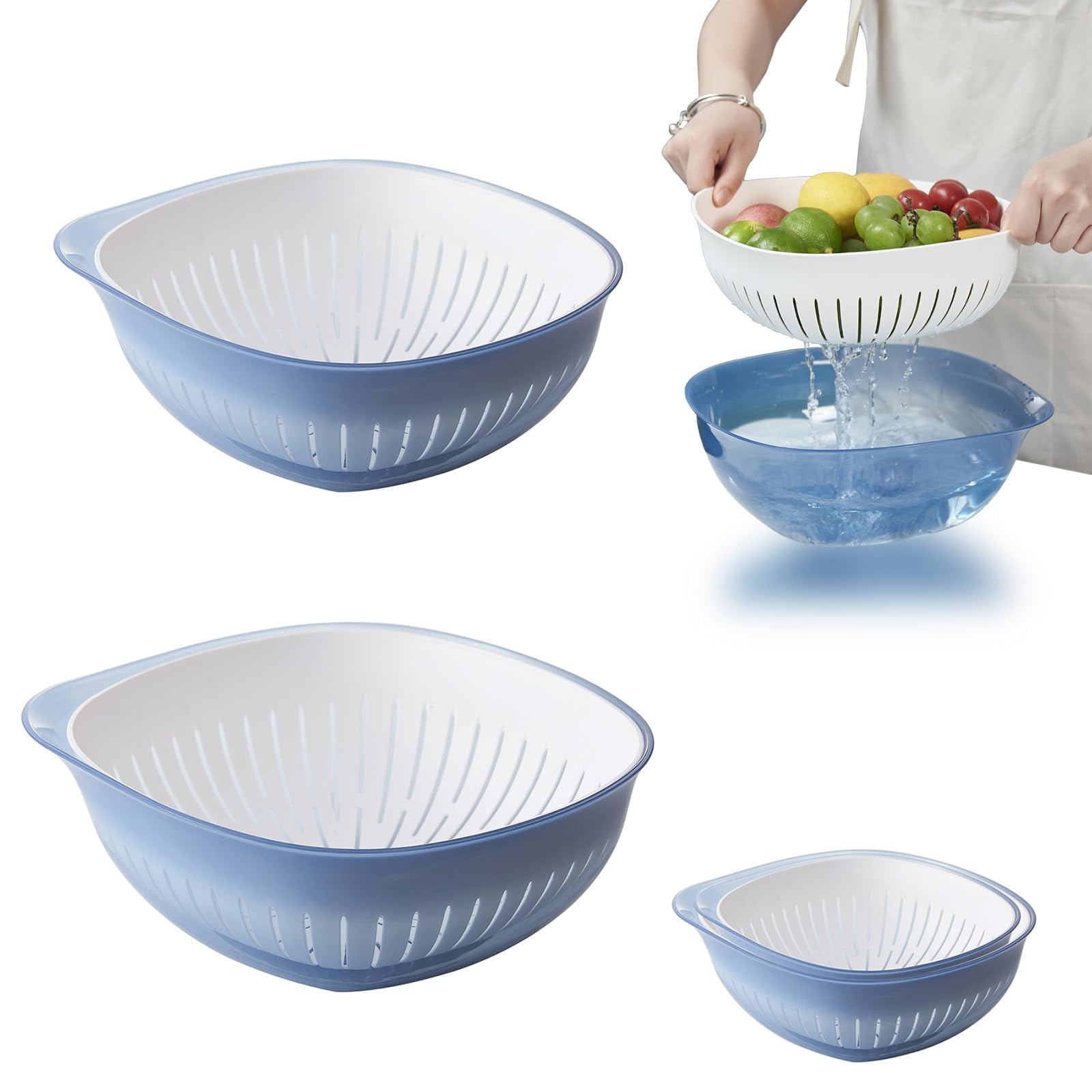 Nesting Large Capacity Plastic Food Strainer for Pasta, Vegetables and ...