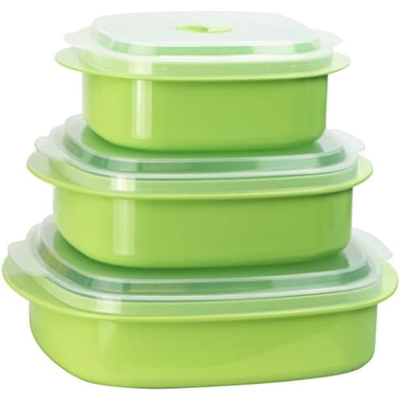 Nesting Microwave Containers, Set of 3, Adjustable Steam Vents, Airtight, Meal Prep, Durable BPA ...