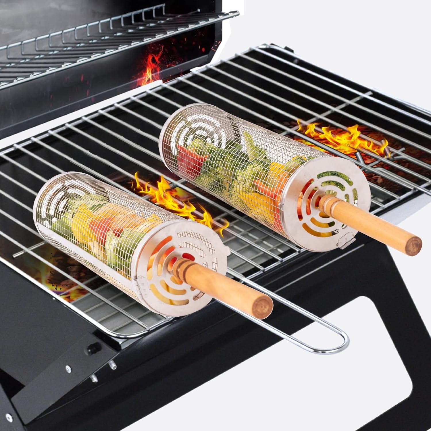 Nesting Rolling Grill Baskets 2 P C S,304 Stainless Steel BBQ Tools ...