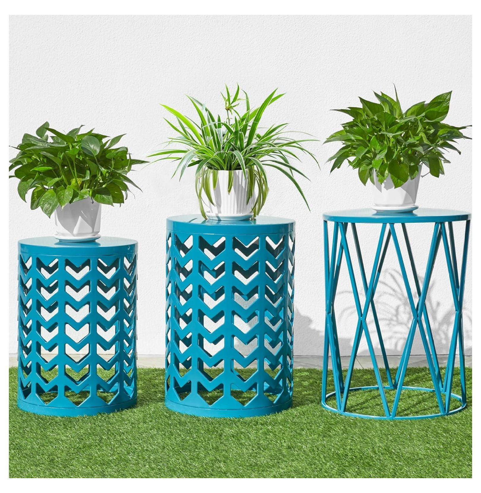 Nesting Side Table Set of 3 Decorative Round Garden Stools for Indoor ...