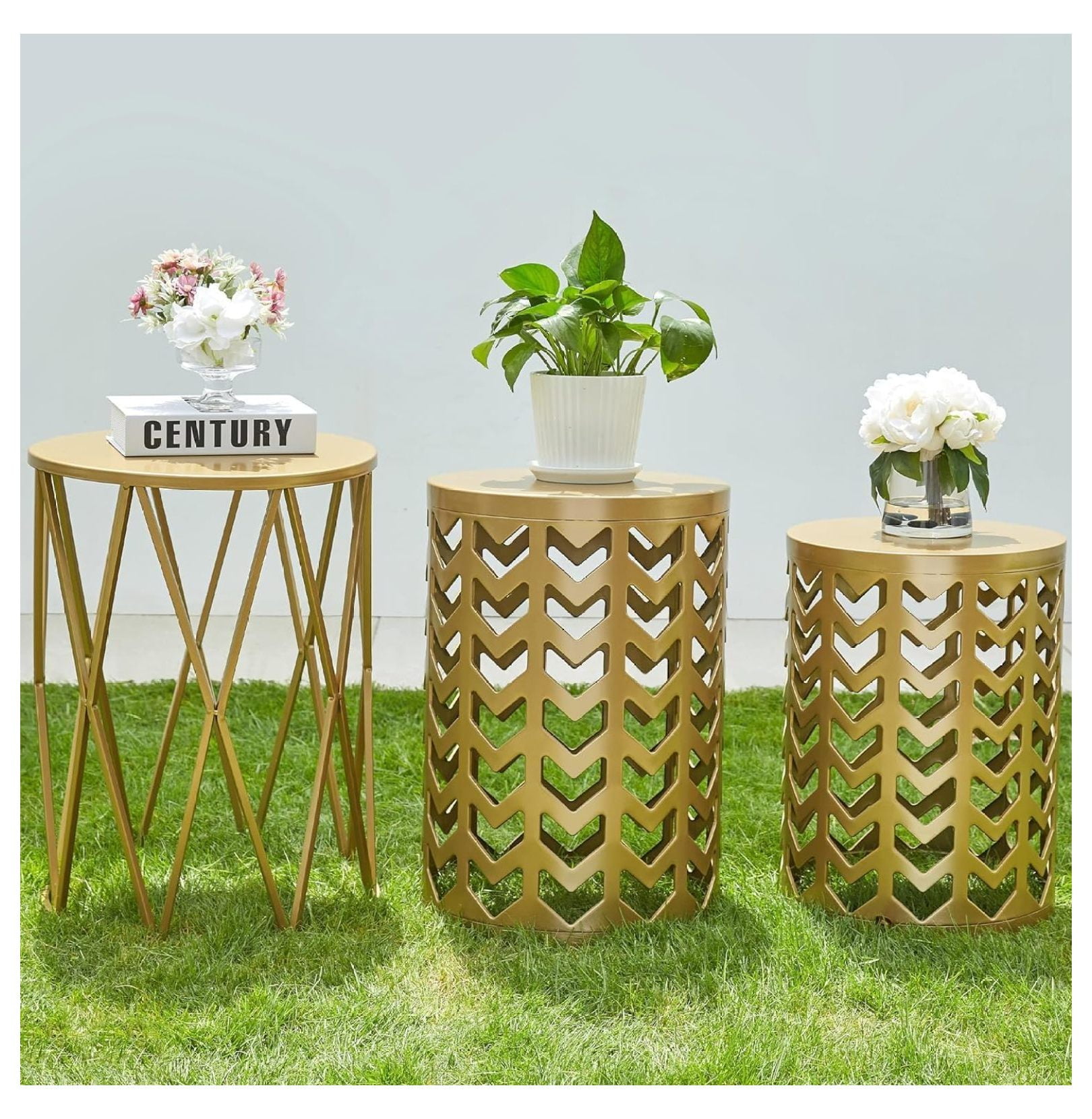 Nesting Side Table Set of 3 Decorative Round Garden Stools for Indoor ...