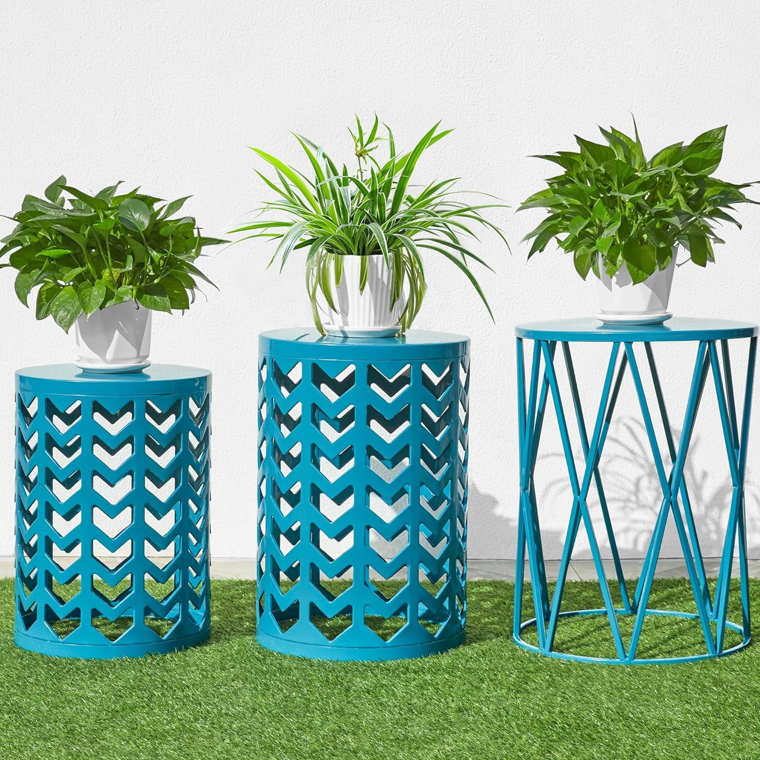 Nesting Side Table Set of 3 Decorative Round Garden Stools for Indoor ...