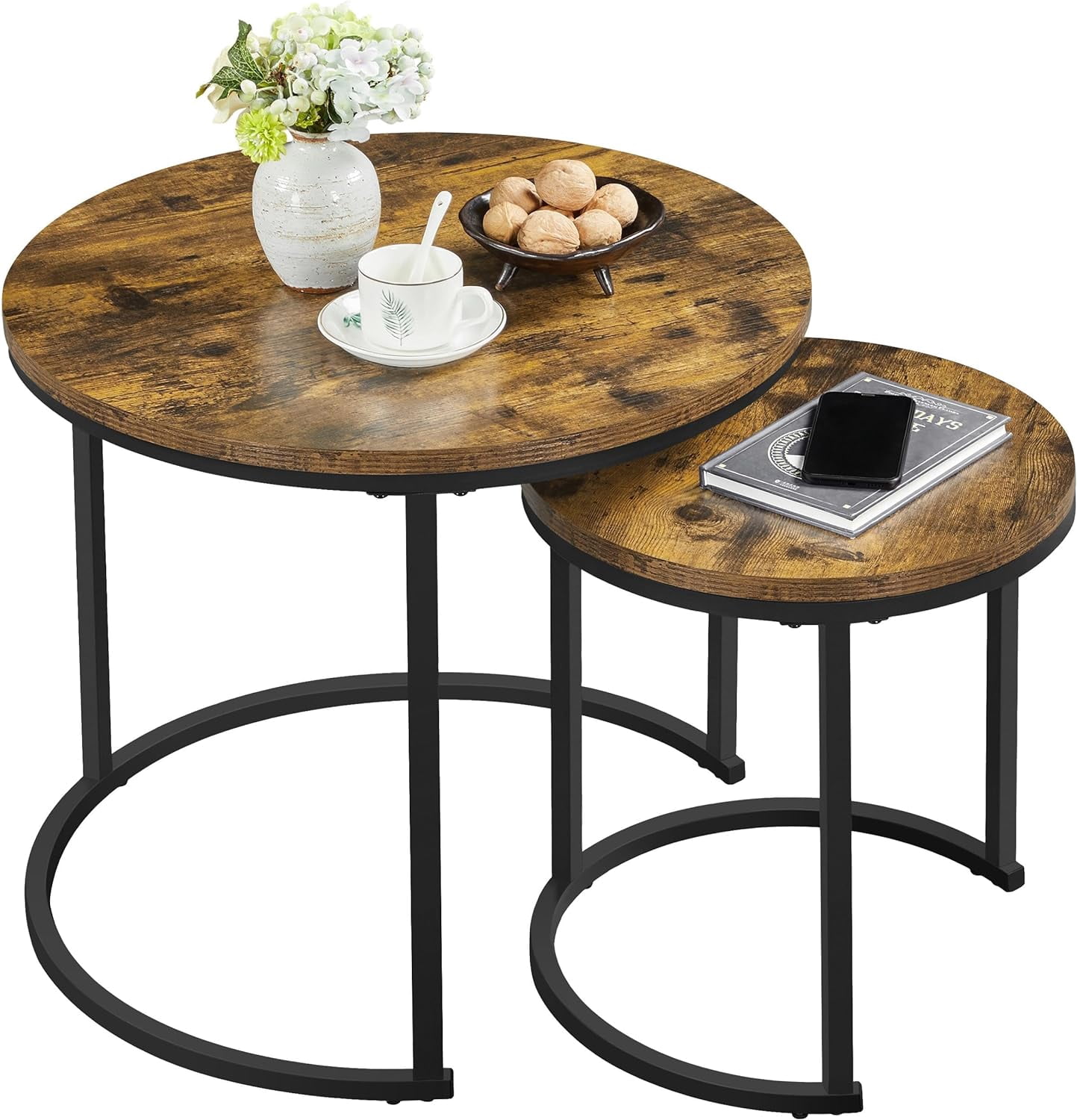 Nesting Side Tables Set , Modern Round End Tables w/Waterproof Scratch ...