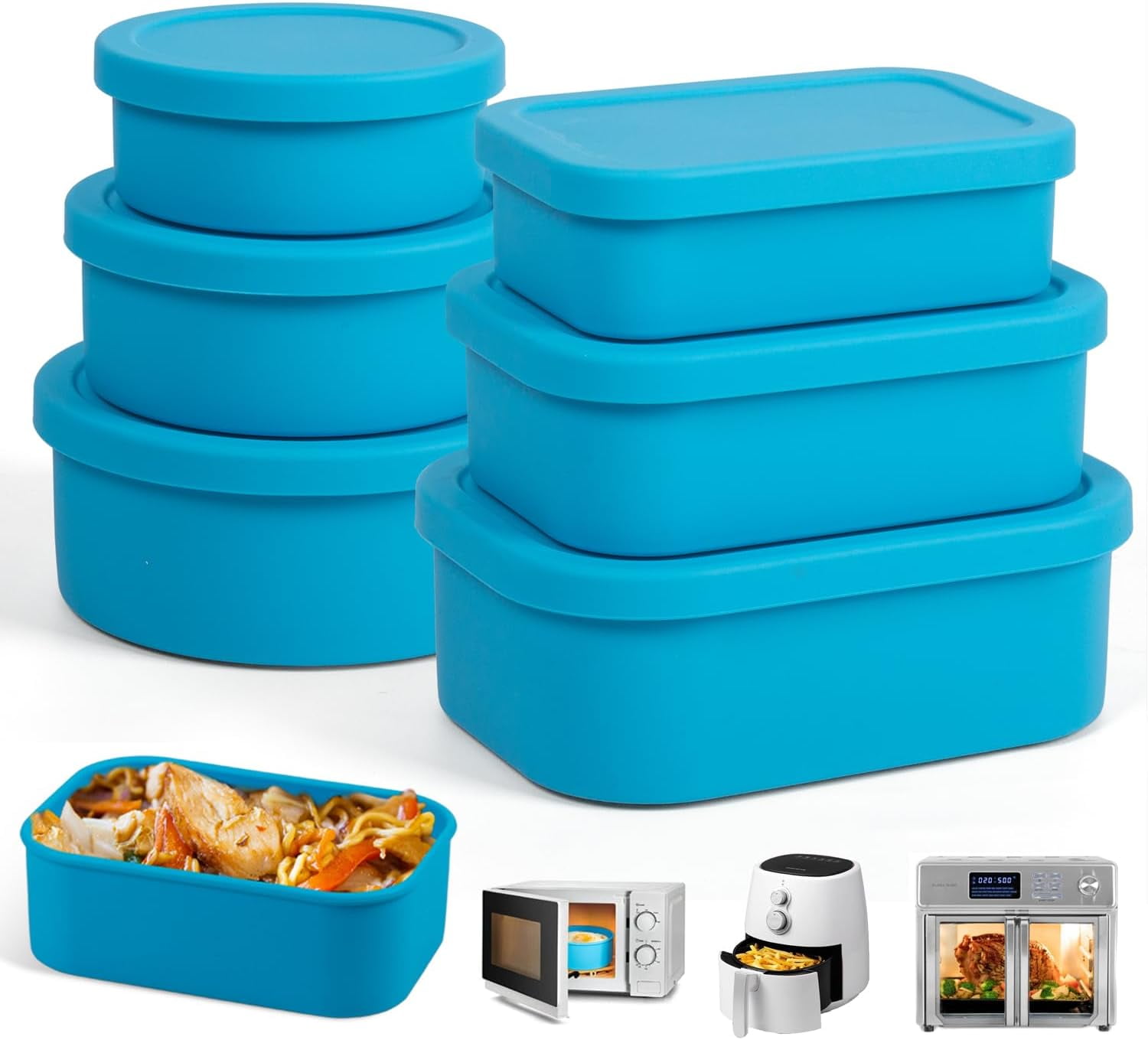 Nesting Silicone Food Storage Containers with Lid and Measuring Lines ...