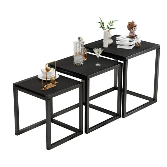 Nesting Table Set of 3 Side Tables, Modern Coffee Table Stacking End ...