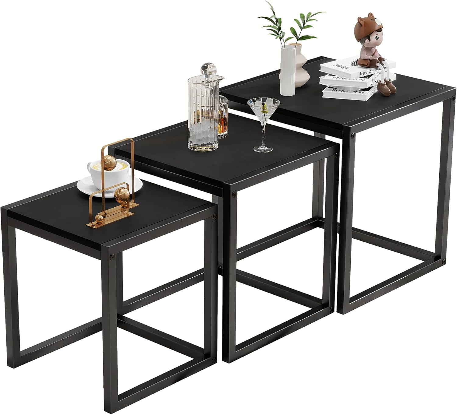 Nesting Table Set of 3 Side Tables, Modern Coffee Table Stacking End ...