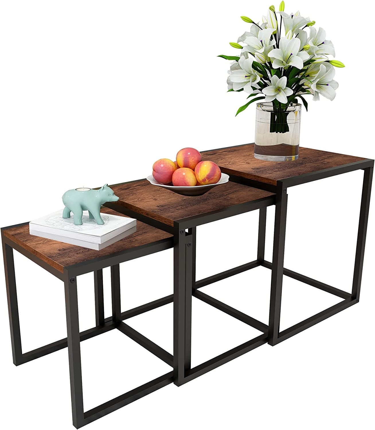Nesting Table Set of 3 Side Tables, Modern Coffee Table Stacking End ...