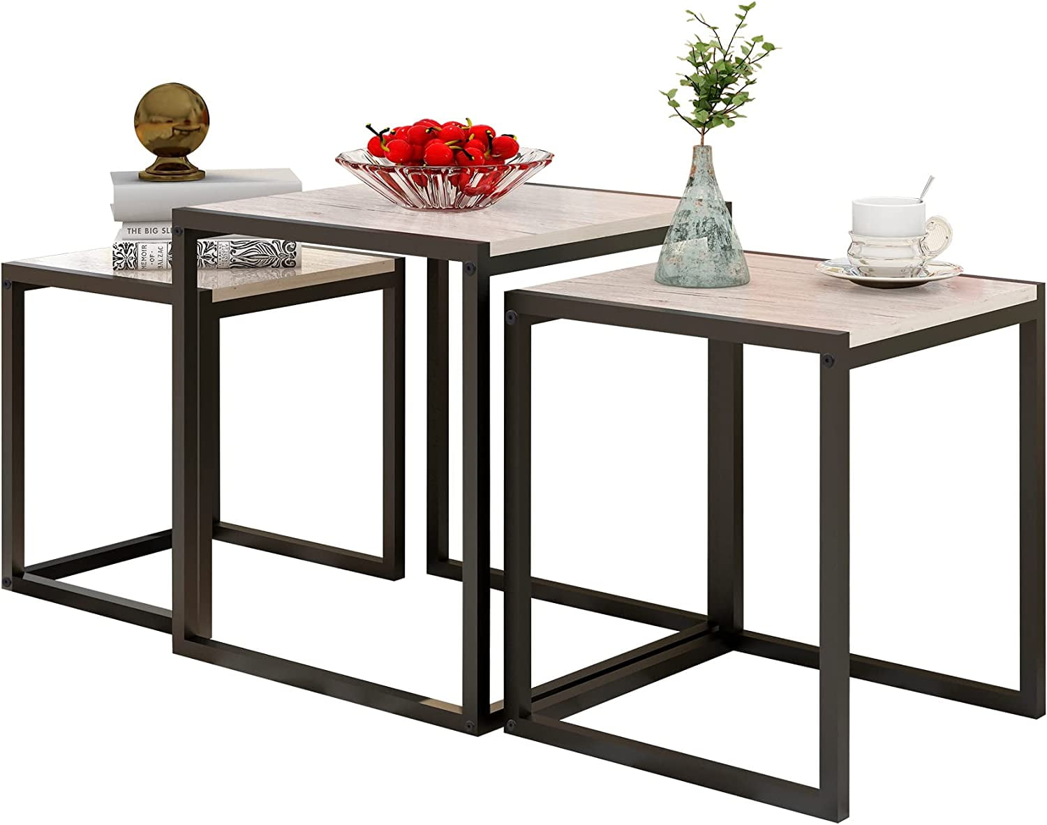 Nesting Table Set of 3 Side Tables, Modern Coffee Table Stacking End ...