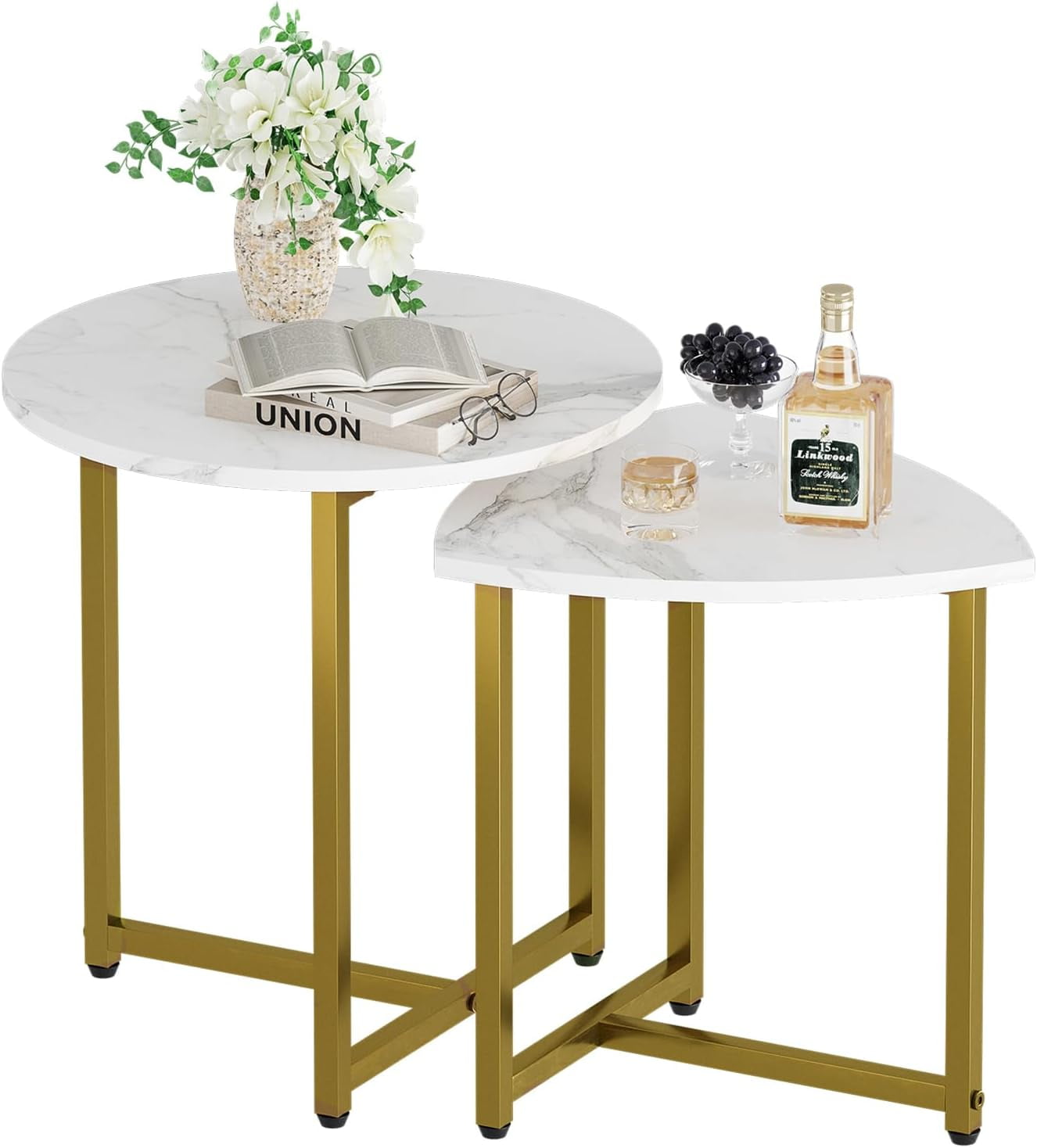 Nesting Table White Small Round Coffee Table,Set of 2 End Tables ...