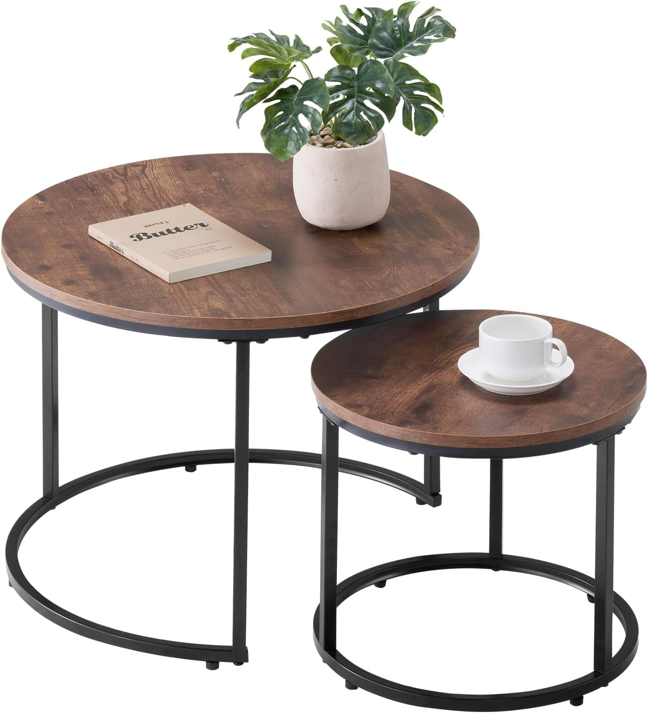 Nesting Tables, Coffee Table Set of 2, 23.6 inch Round Coffee Table ...