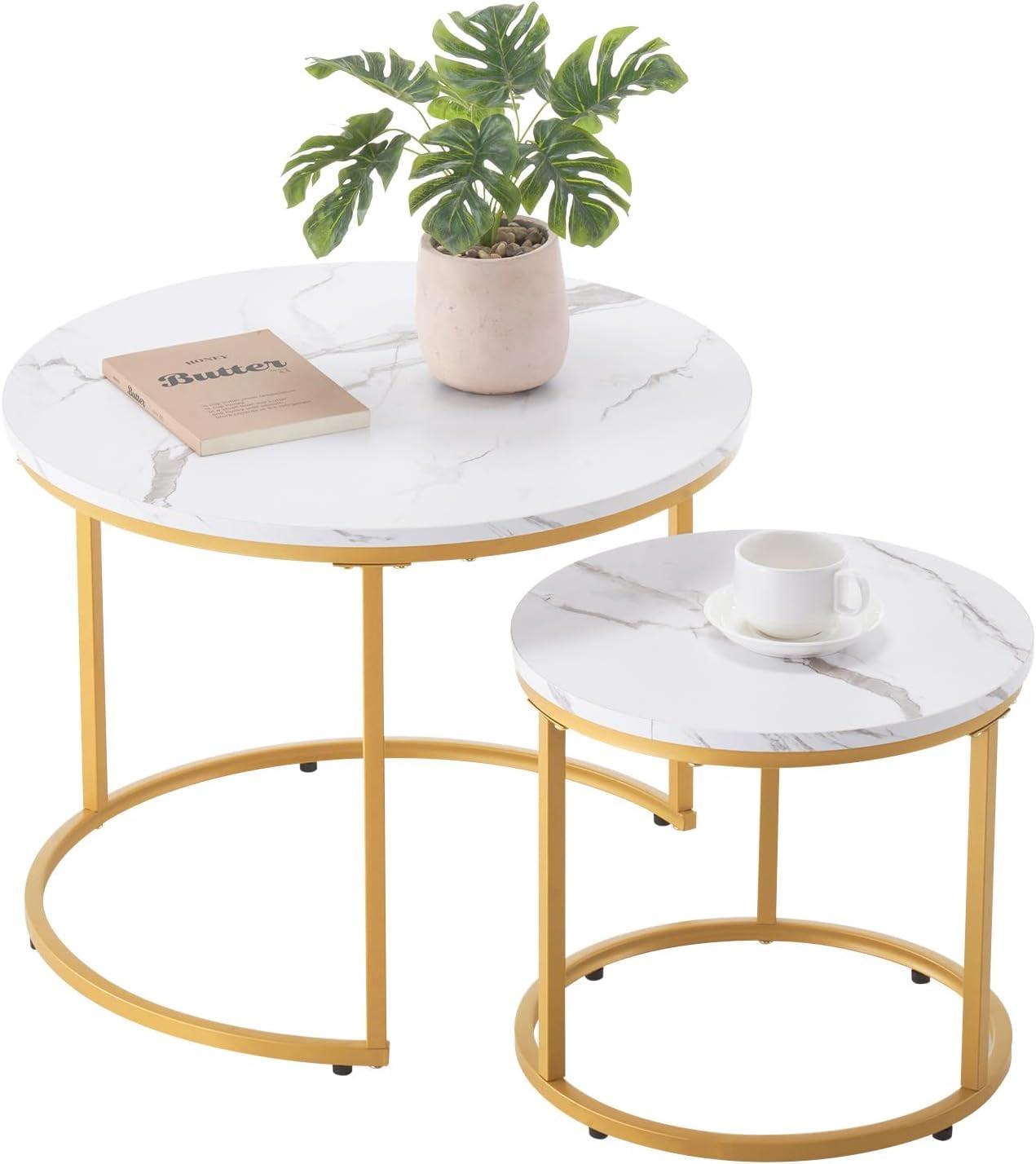 Nesting Tables, Coffee Table Set of 2, 23.6 inch Round Coffee Table ...