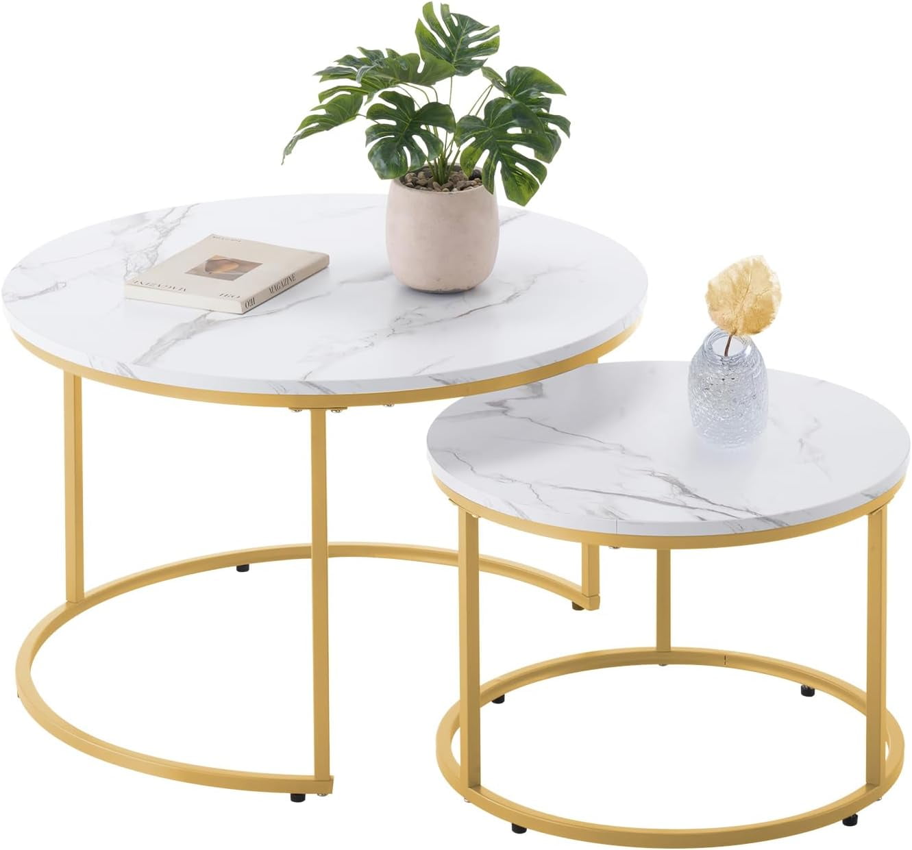 Nesting Tables, Coffee Table Set of 2, 27.6 inch Round Coffee Table ...