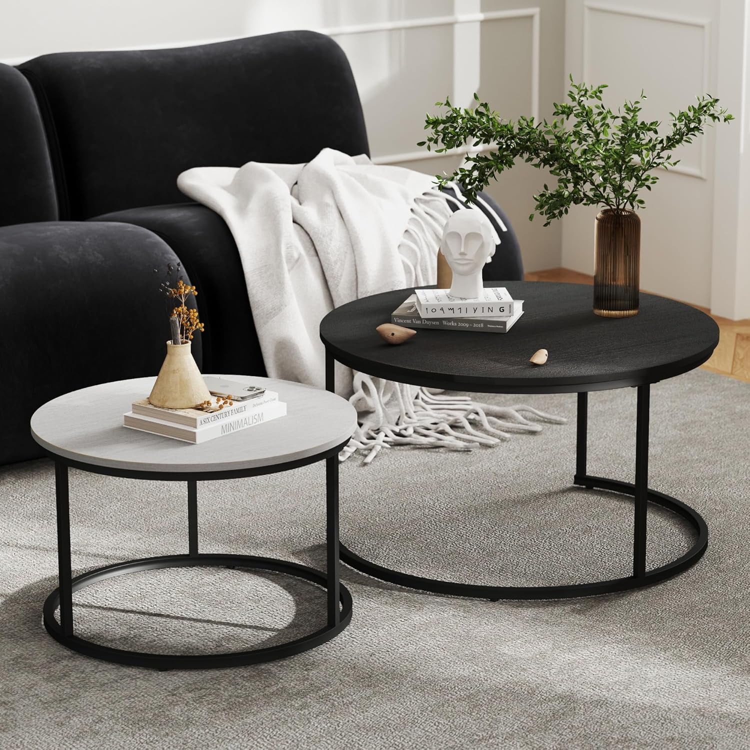 Nesting Tables Set of 2, 31.5" Round Coffee Table, Small Nesting Coffee ...