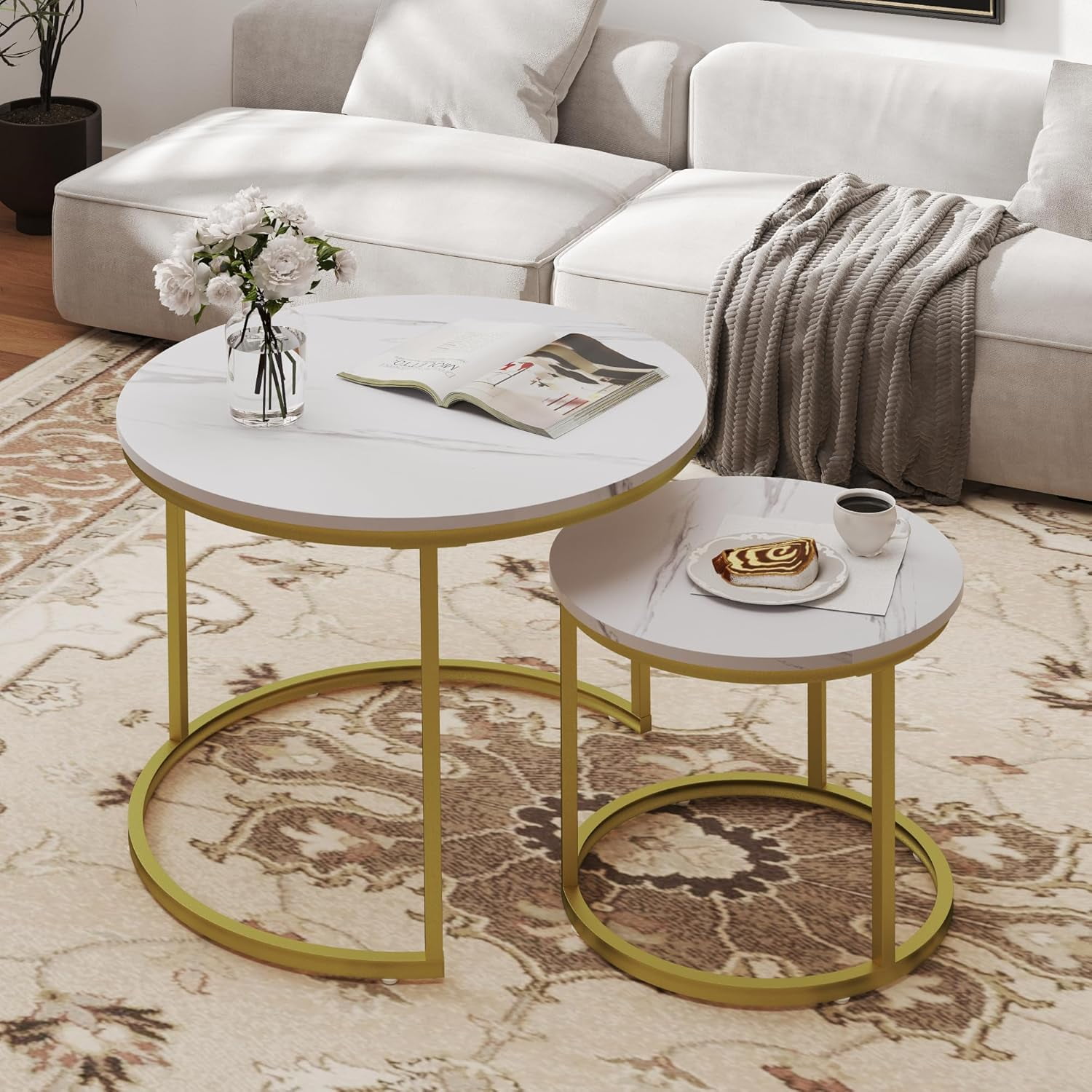 Nesting Tables Set of 2, Round Coffee Table, Small Nesting Coffee Table ...