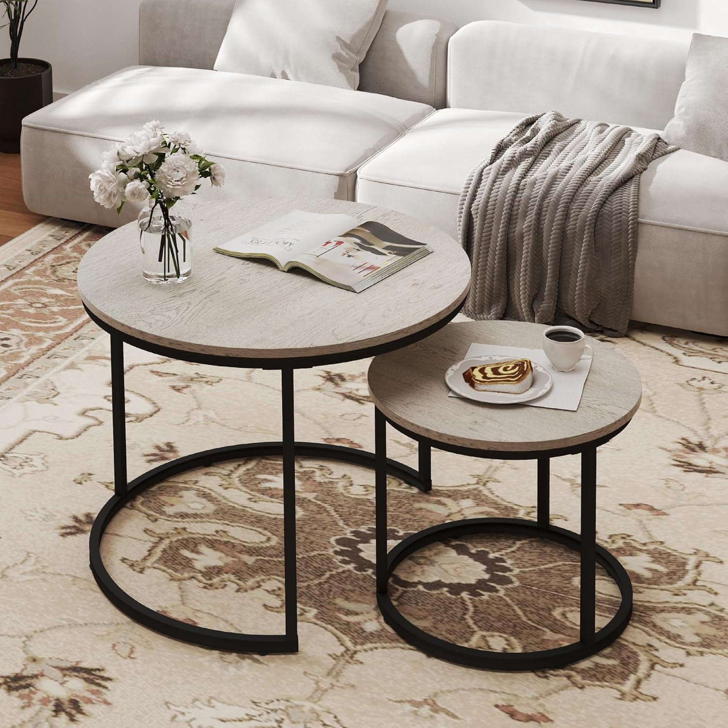 Nesting Tables Set of 2, Round Coffee Table, Small Nesting Coffee Table ...