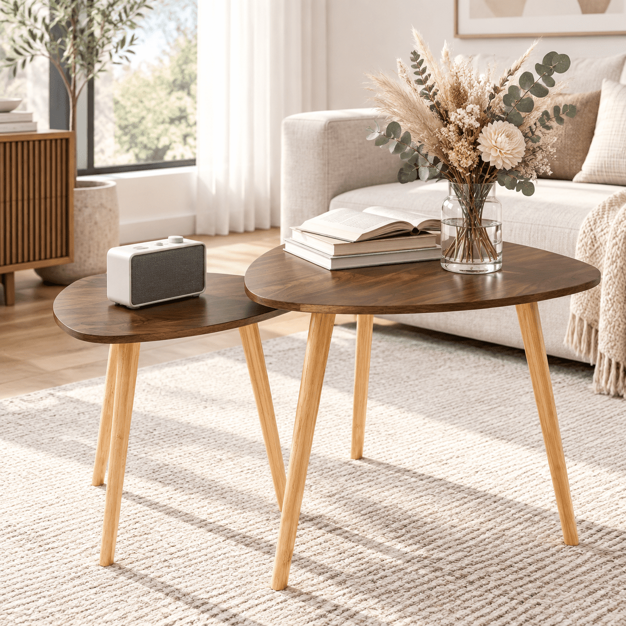 Nesting Triangle End Table Set Of 2 Side Modern Minimalist Coffee For ...