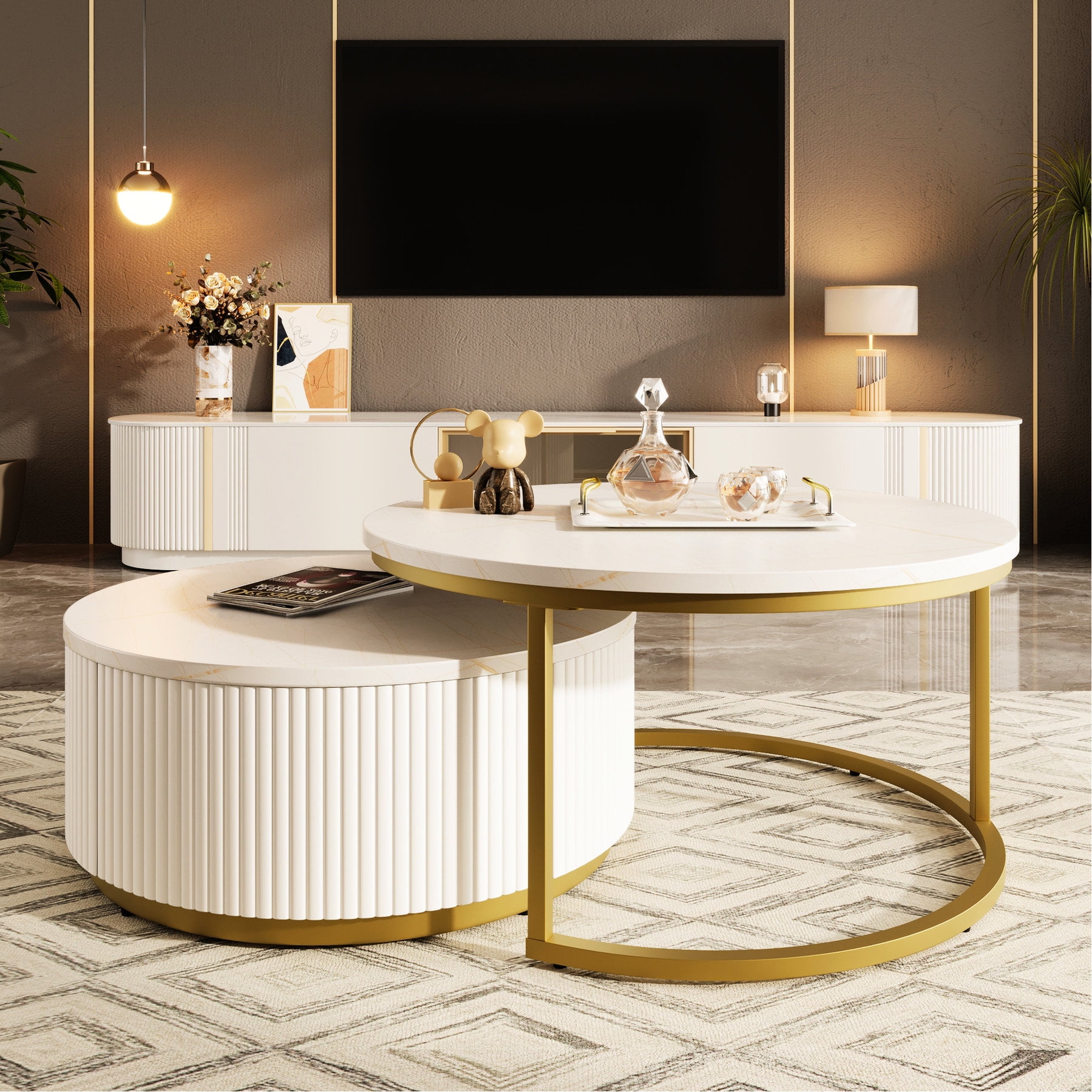 Nesting round tables, MDF surface, pedestal base - Provide smooth ...
