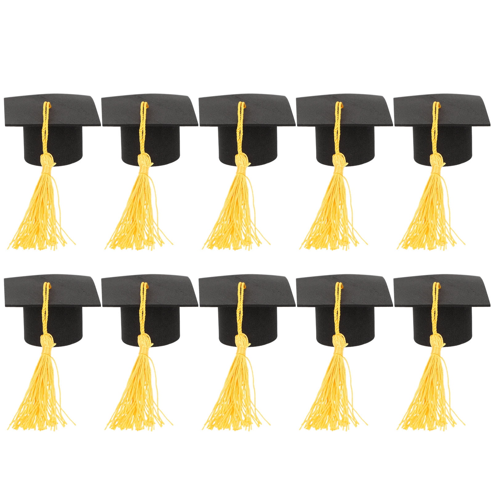 Nestingho 10Pcs Graduation Cap Cake Toppers in Yellow with Square Base ...