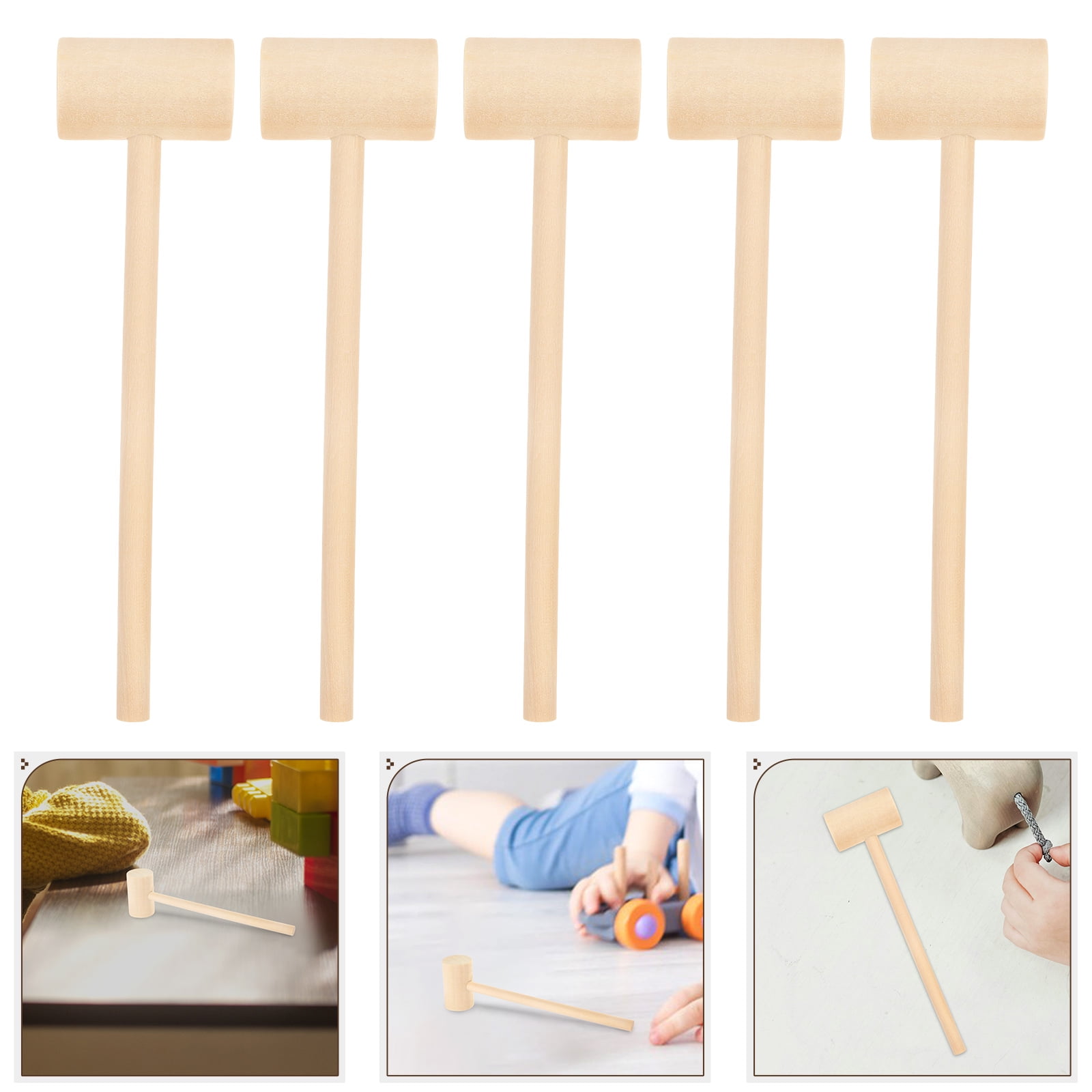 Nestingho 12Pcs Hammer for Kids Wooden Mini Hammer in Khaki 5.9x1.5x0 ...