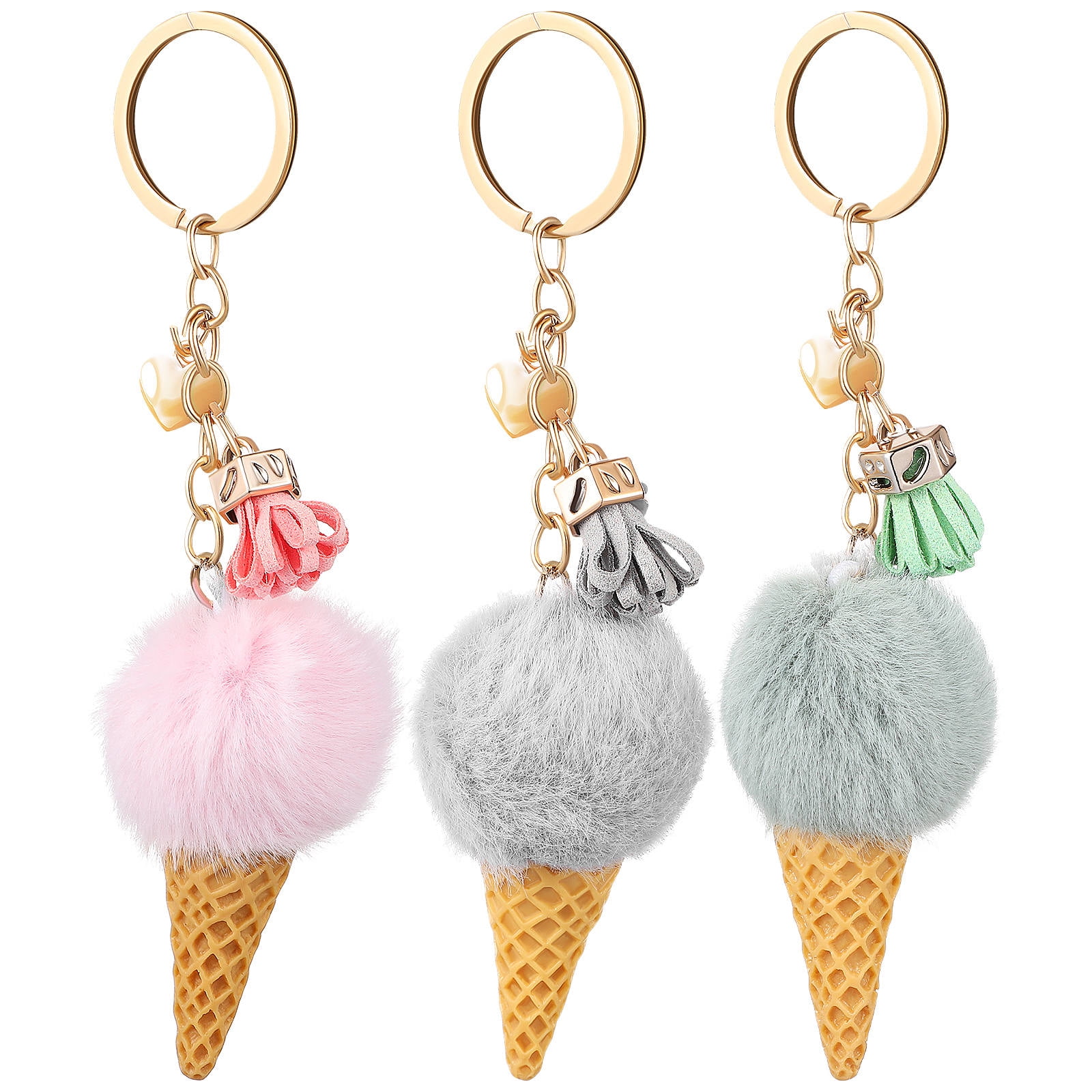 Nestingho 3Pcs Ice Cream Charms Ice Cream Shape Plush Material Key ...