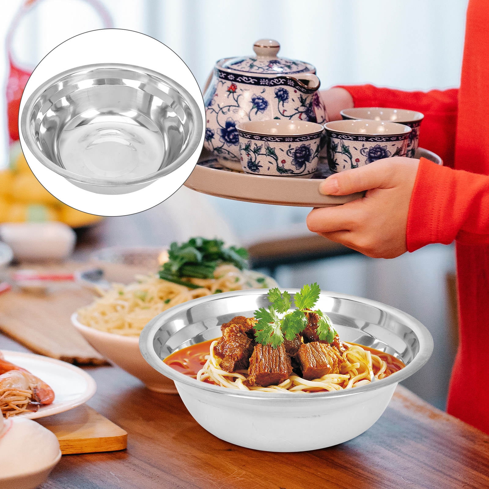 Nestingho Stainless Steel Serving Basin 4Pcs for Food Storage Vegetable ...