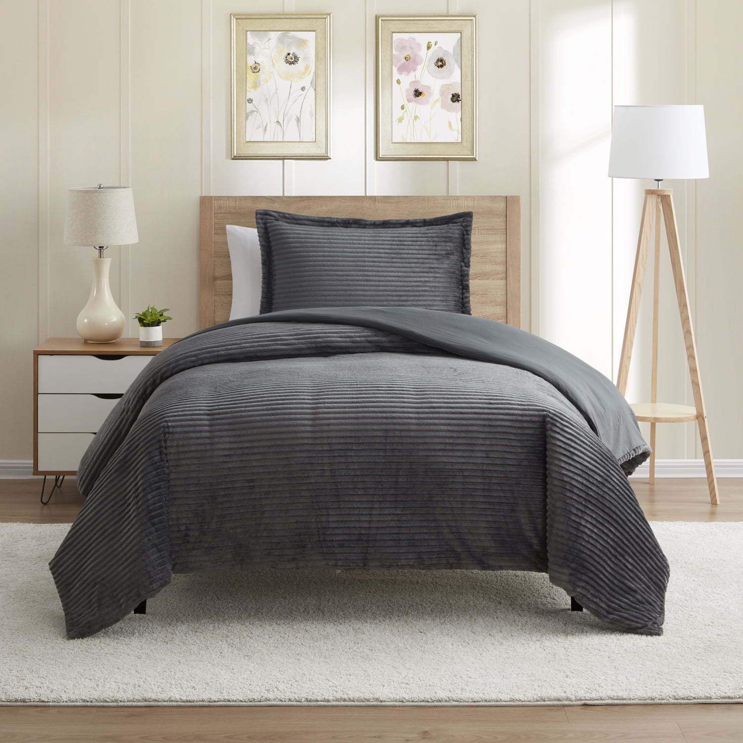Nestl 2 Pc Cut Plush Reversible Duvet Cover and Sham Set with Zipper ...
