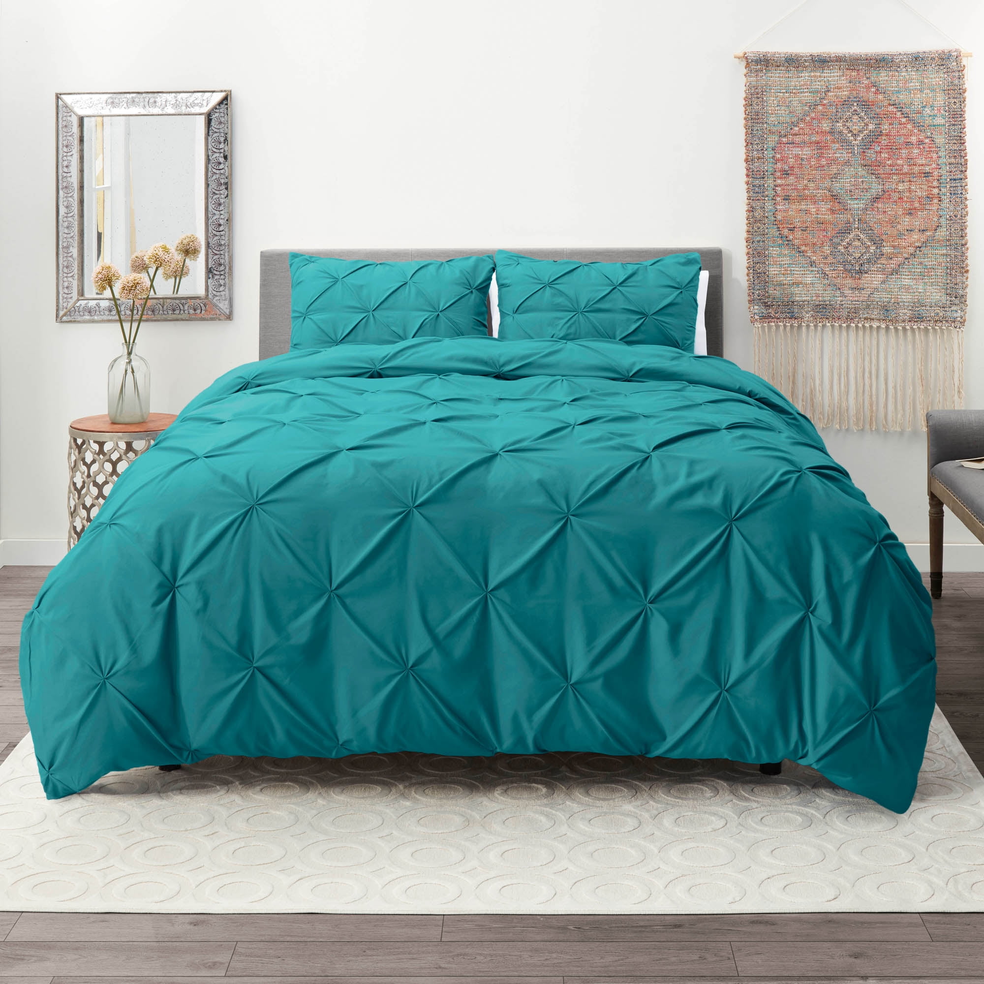 Nestl Queen 3-Piece Duvet Set, Pinch Pleated Pintuck, Microfiber ...