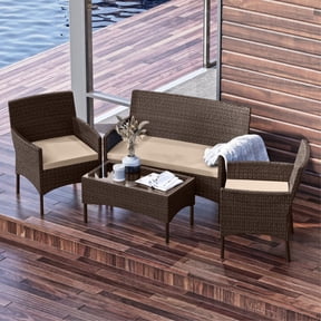 Lacoo 4-Piece Outdoor PE Rattan Wicker Furniture Set for Patio, Porch ...