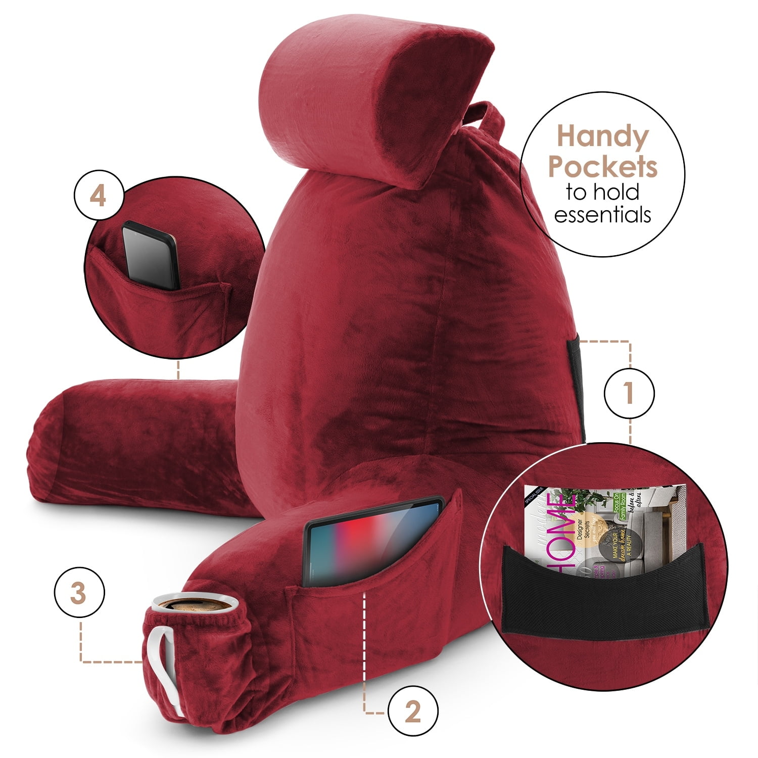 Nestl Backrest Reading Pillow with Arms - Shredded Memory Foam Back ...