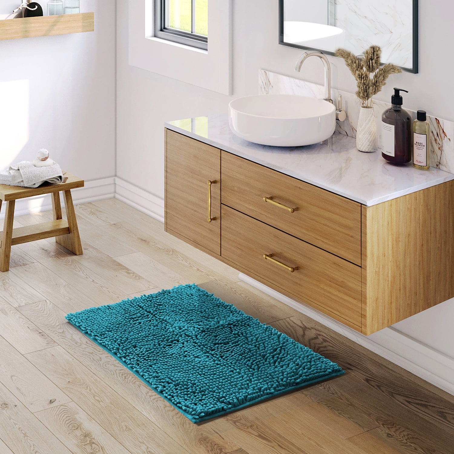 Nestl Fluffy Teal Chenille Bath Rug, 17" x 24", Non-Slip - Walmart.com