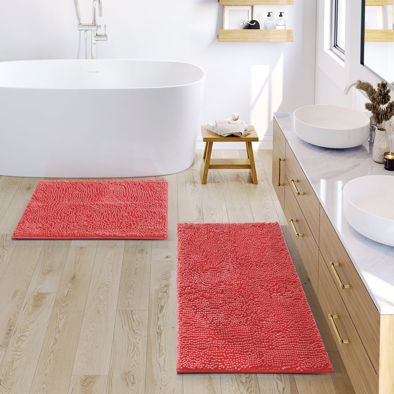 Nestl Bathroom Rugs Sets 2 Piece, Chenille Bath Mat Set - Machine ...