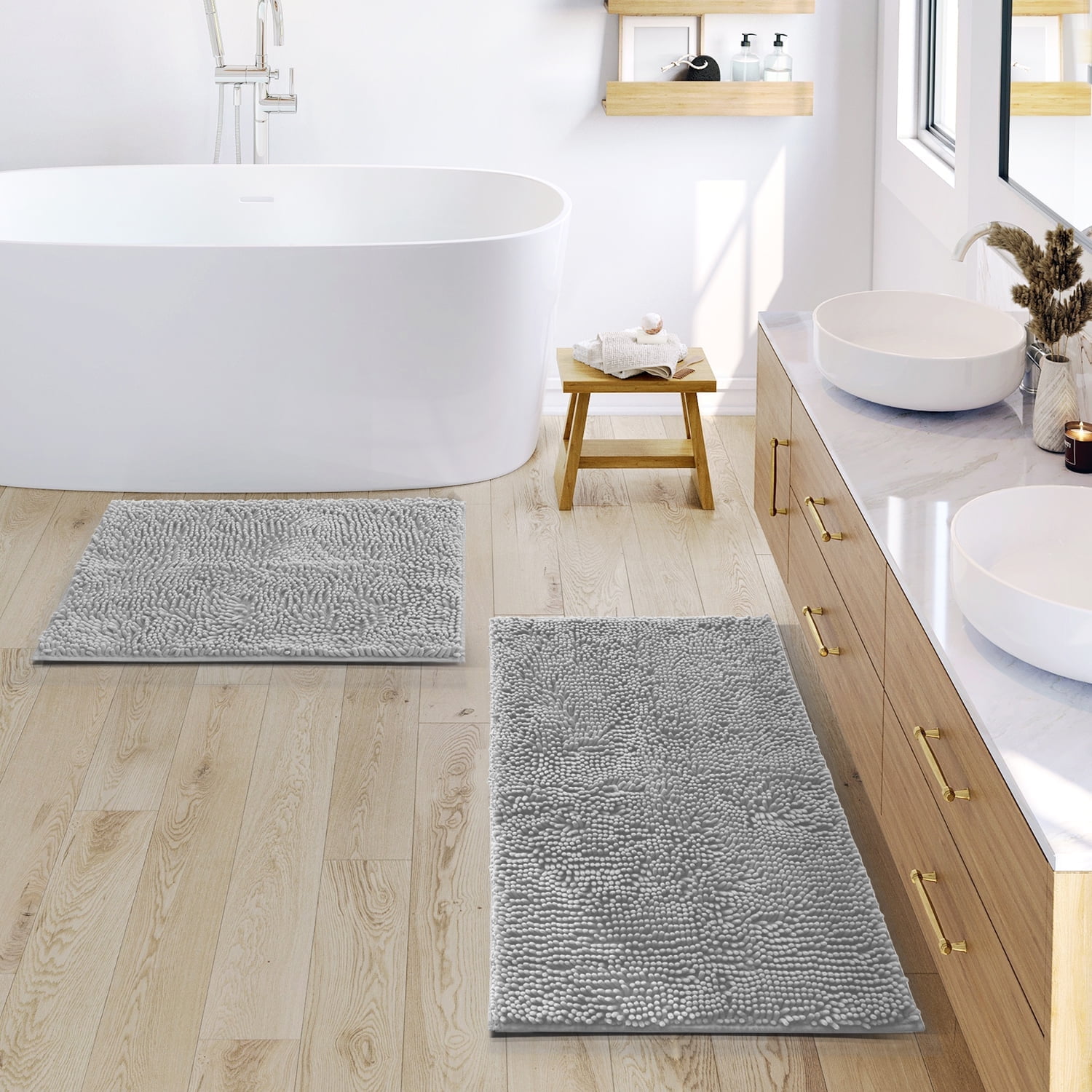 Nestl Bathroom Rugs Sets 2 Piece, Chenille Bath Mat Set - Machine ...