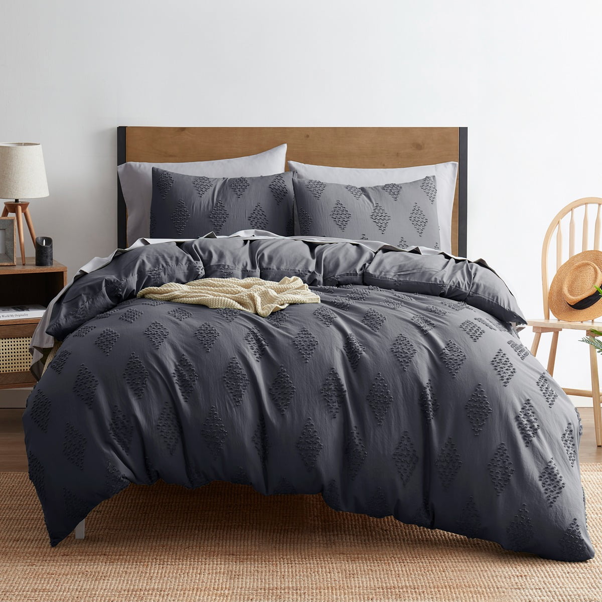 Nestl Boho 3 Piece Duvet Cover Set, Tufted Embroidery Double Brushed ...