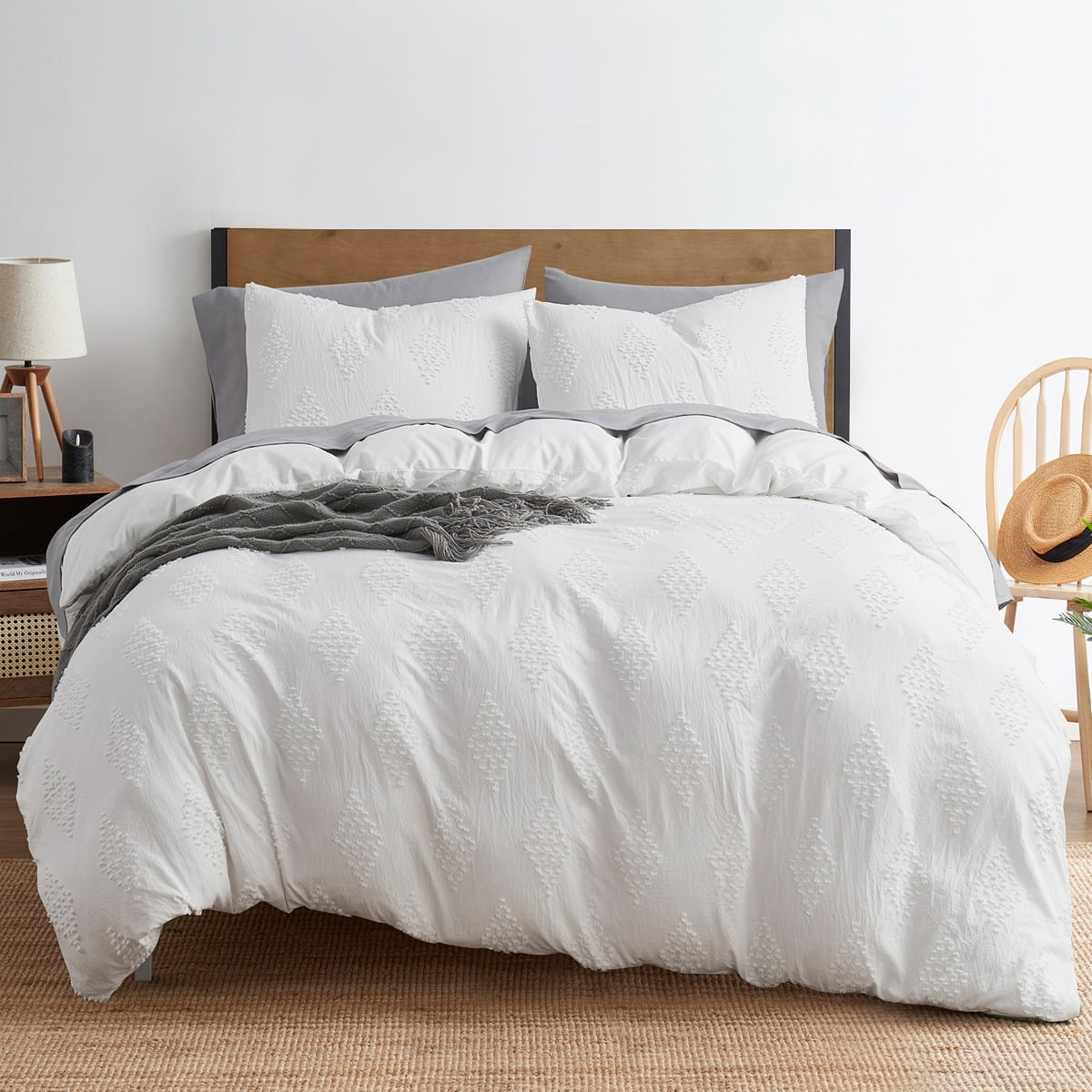 Nestl Boho 3 Piece Duvet Cover Set, Tufted Embroidery Double Brushed ...