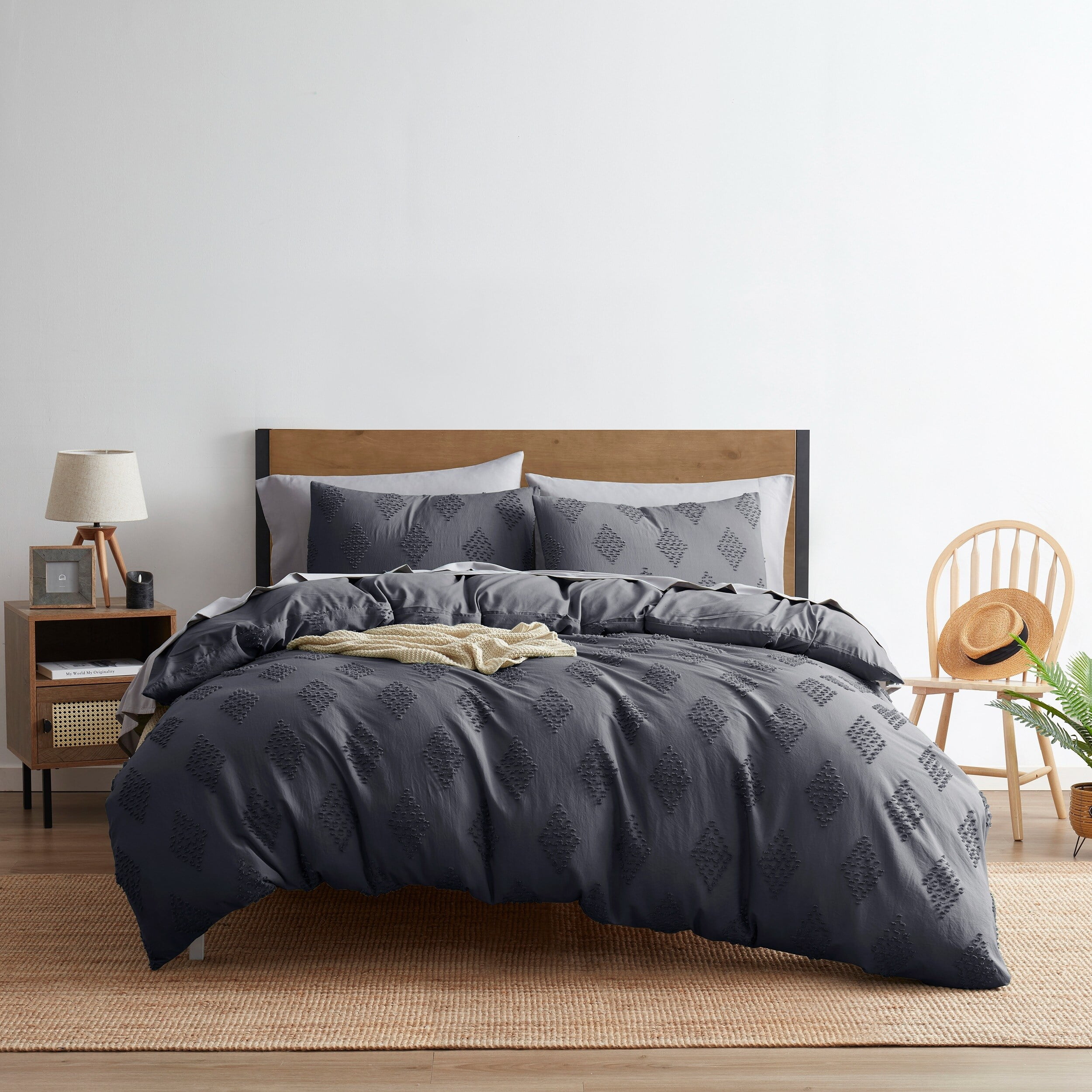 Nestl Boho Tufted Embroidery Double Brushed Duvet Cover with Button ...