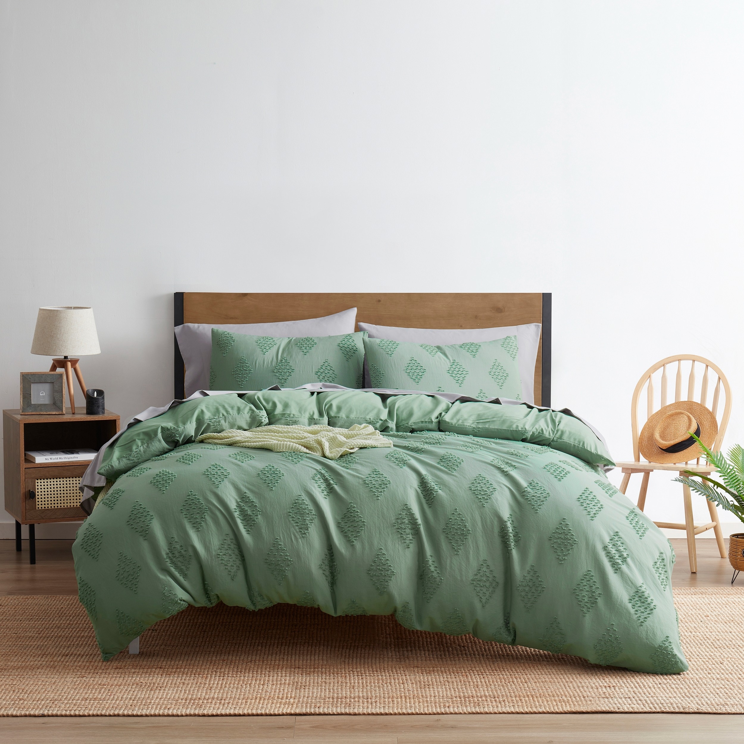 Nestl Boho Tufted Embroidery Double Brushed Duvet Cover with Button ...